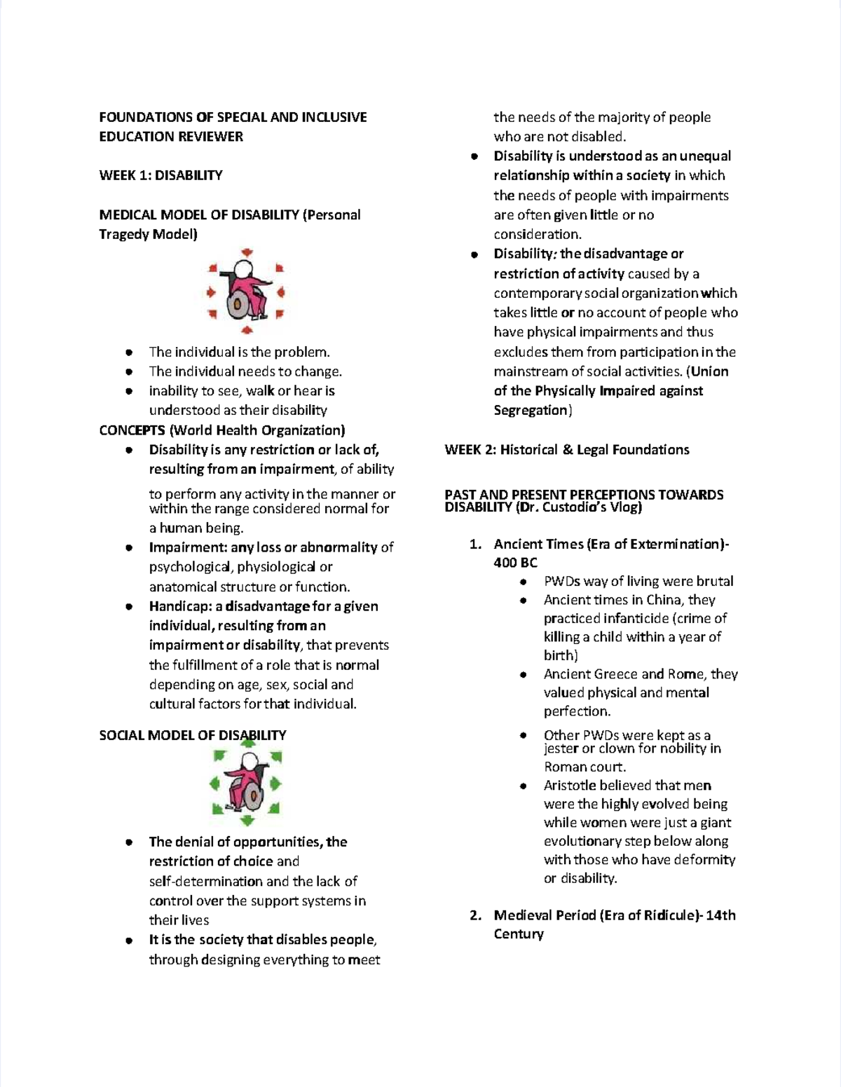 Foundations of Special & Inclusive Education (EDU 101) - Review Notes ...