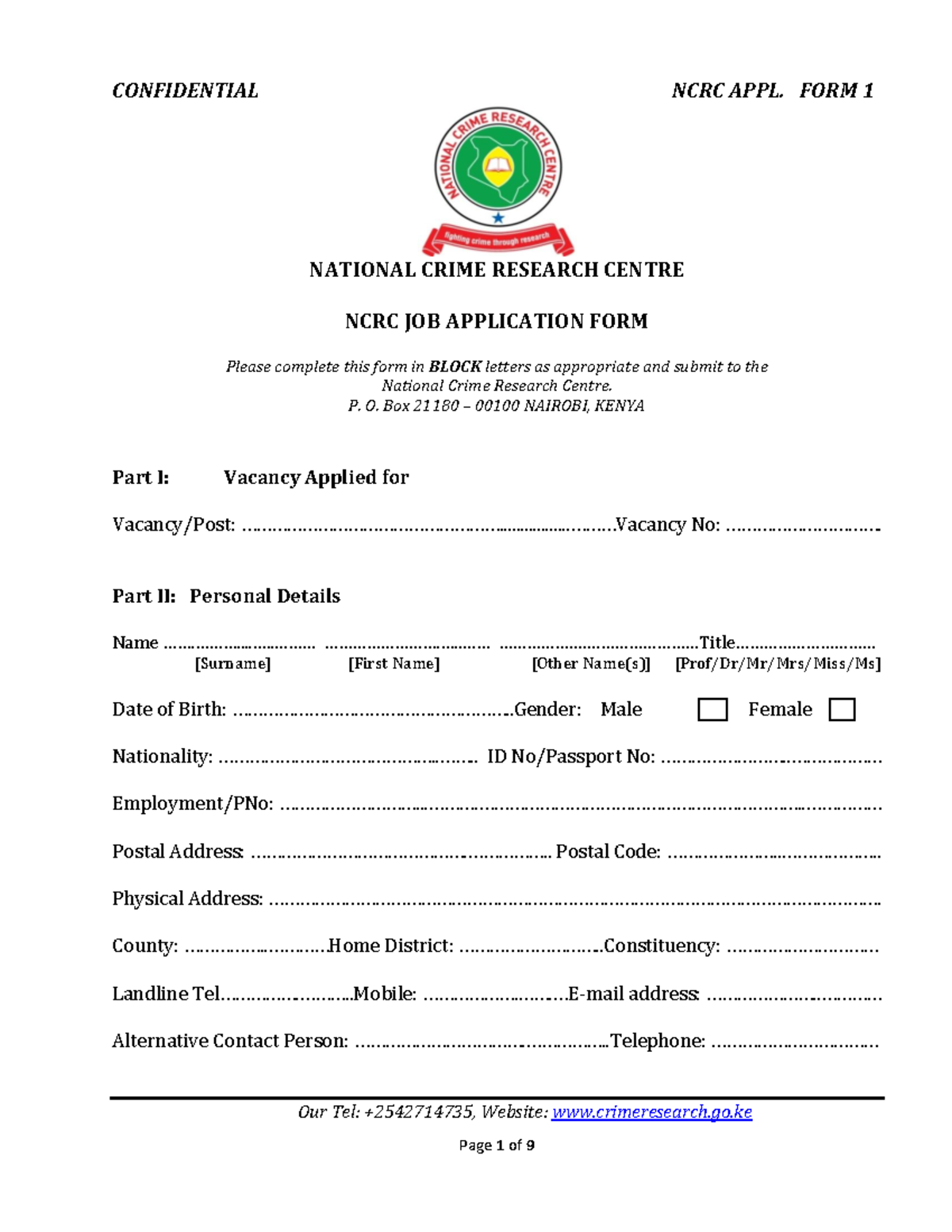 NCRC Job Application Form - National Crime Research Centre - Studocu