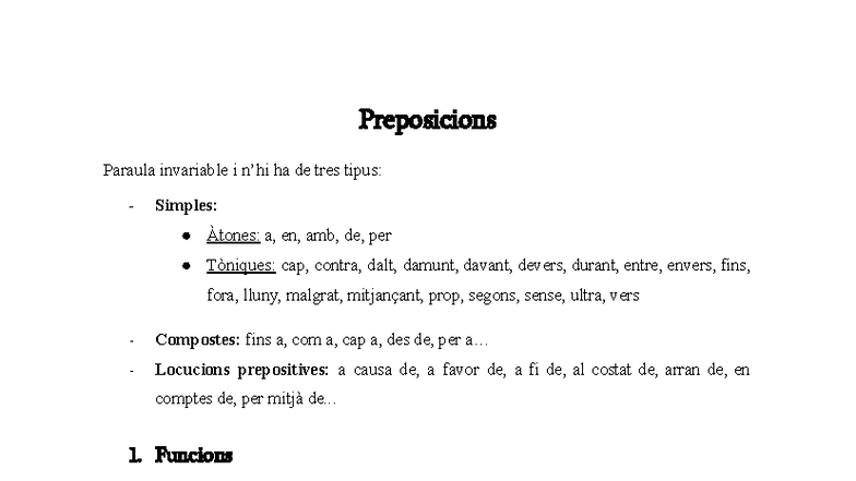 Preposicions - Apunts clars i exercicis (Curs: Llengua) - Studocu