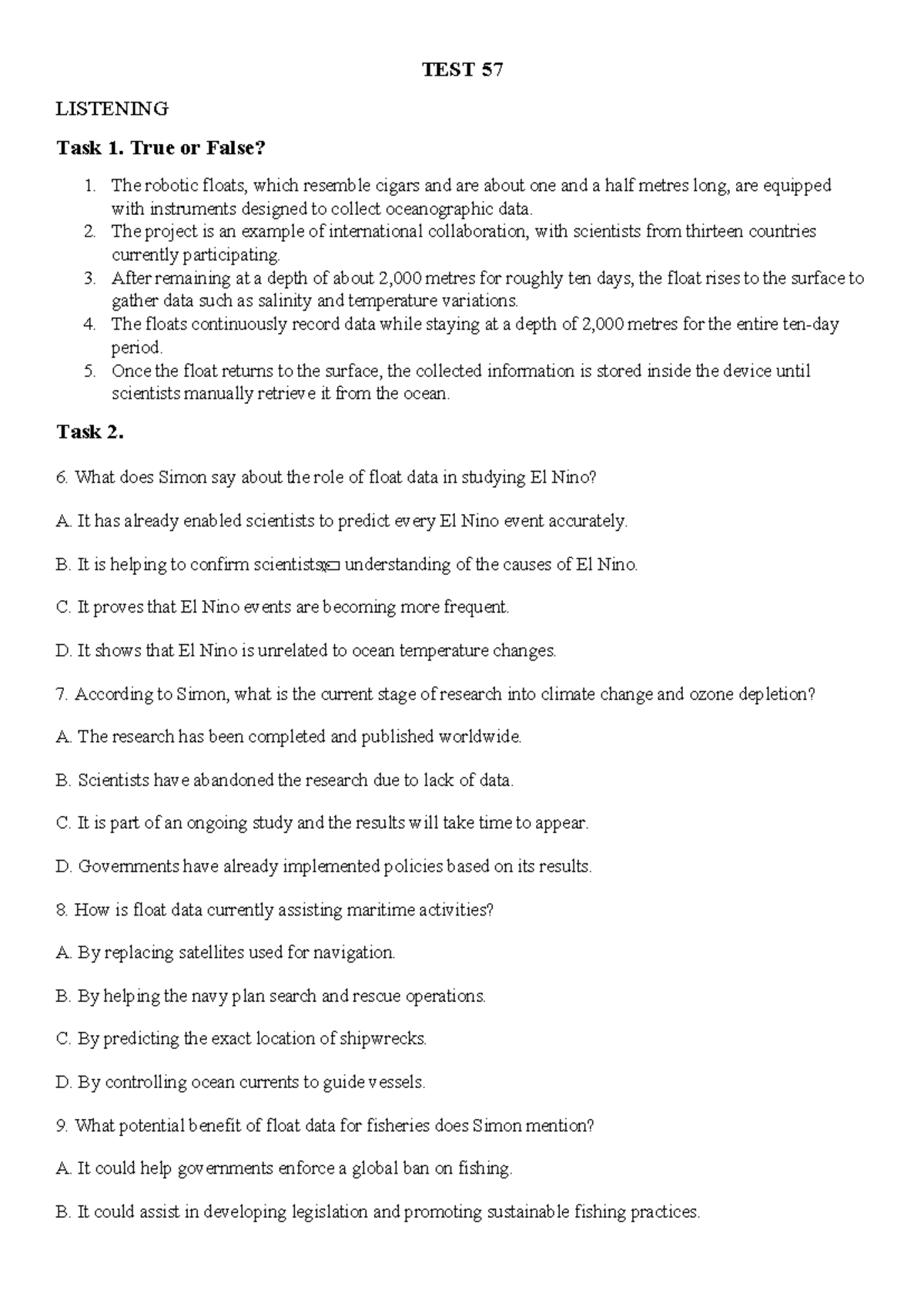 TEST 57 - Listening Comprehension Revision for Final Exam - Studocu