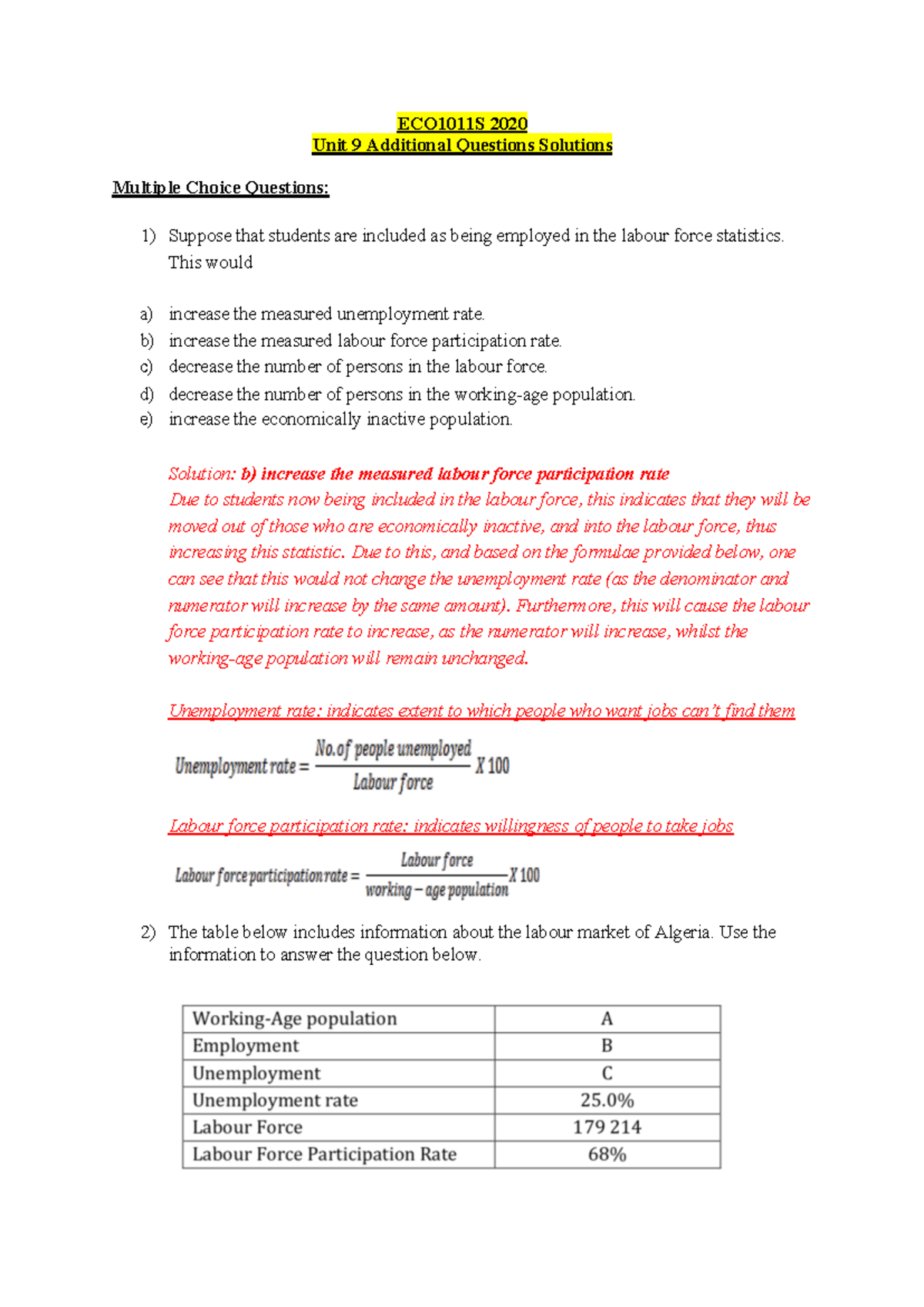 Unit 9 Practice Questions with Solutions and answers within the ...