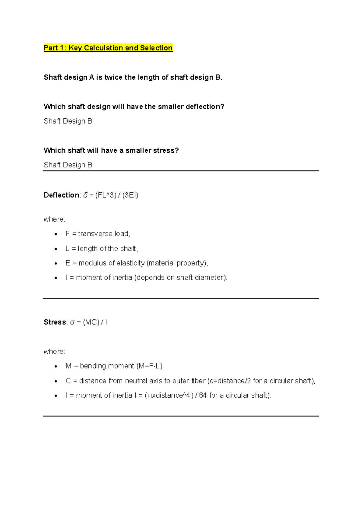 S2: Key Calculations for Shaft Design and Fastener Analysis - Studocu