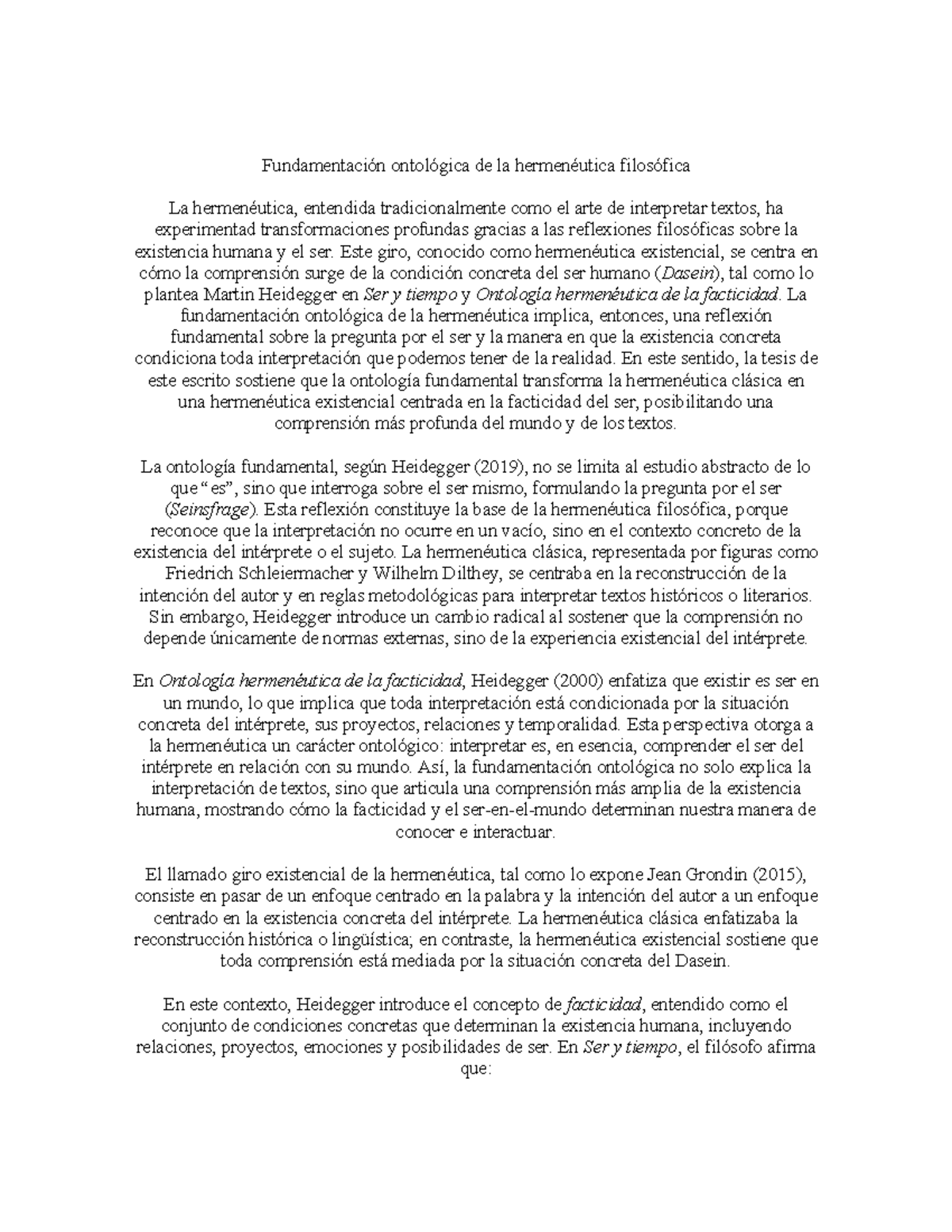 Fundamentación Ontológica de la Hermenéutica Filosófica: Un Análisis ...