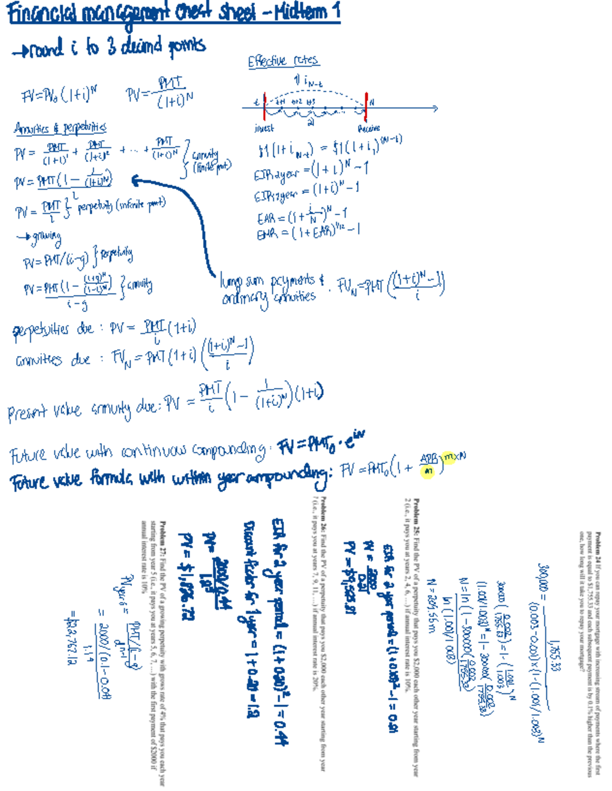 Cheat Sheet - Midterm 1 - Financial ####### management Chest Sheet-Midterm 1 round i to 3 ...