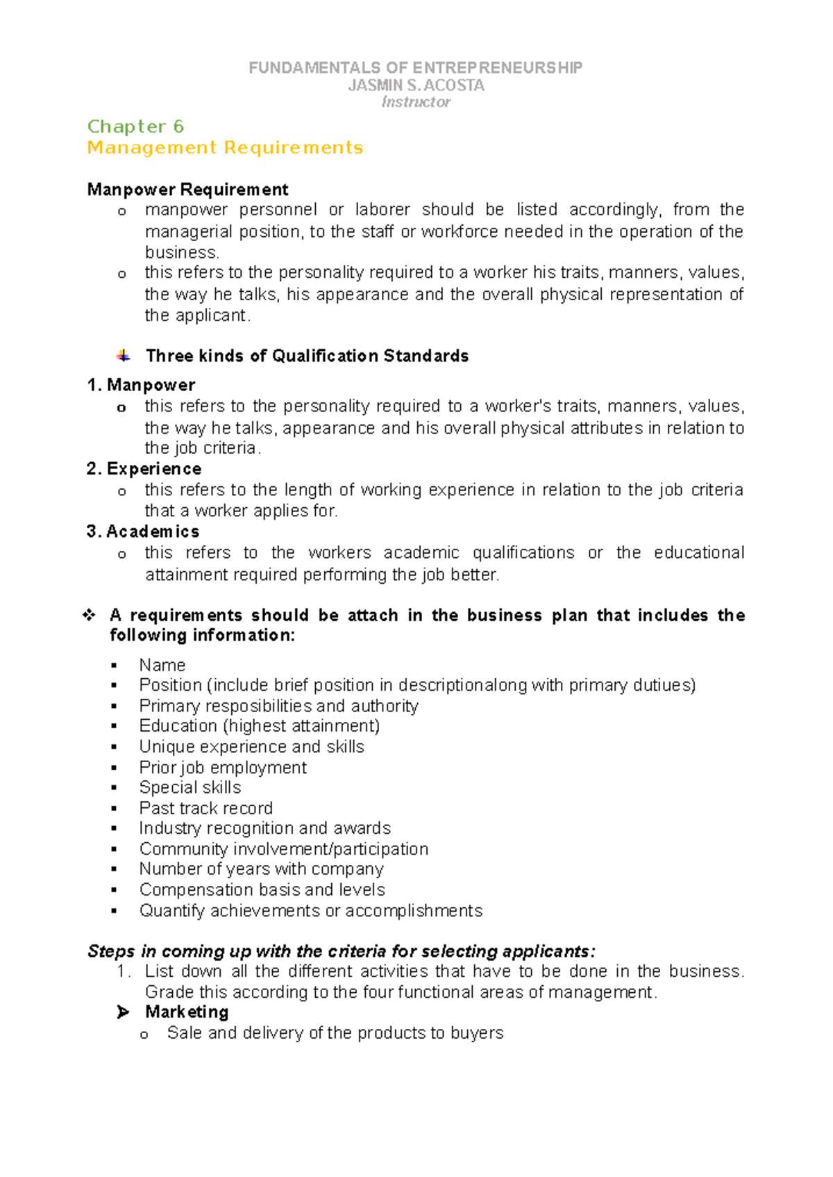 Entrepreneurship 101: Chapter 6 - Management & Manpower Requirements ...