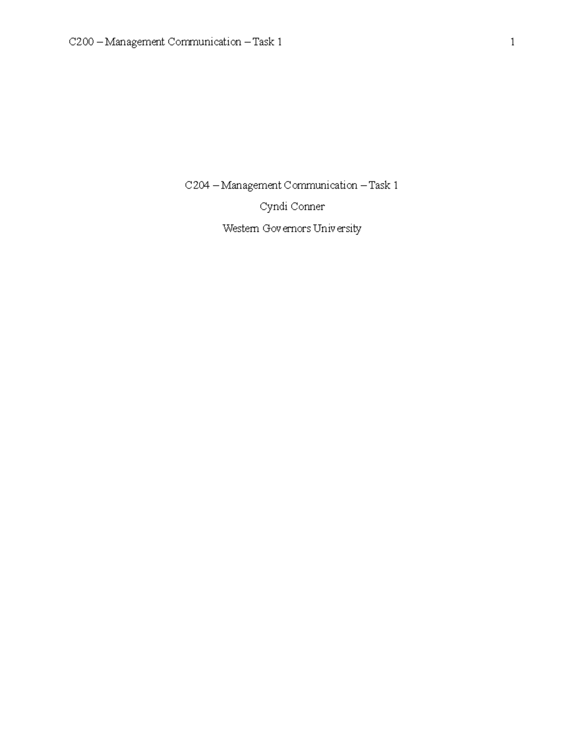 C204 - Task 1 - Cyndi Conner - C204 – Management Communication – Task 1 ...