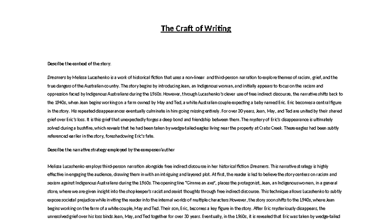 ENG 202: Analysis of Narrative Techniques in "Dreamers" by Melissa ...