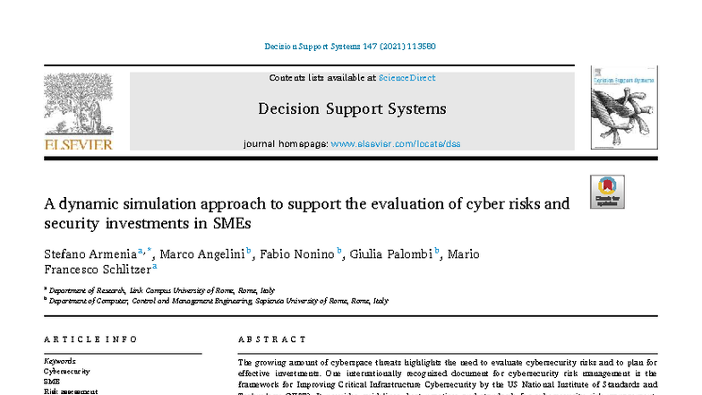Dynamic Cyber Risk Assessment for SMEs: A System Dynamics Approach (DSS ...