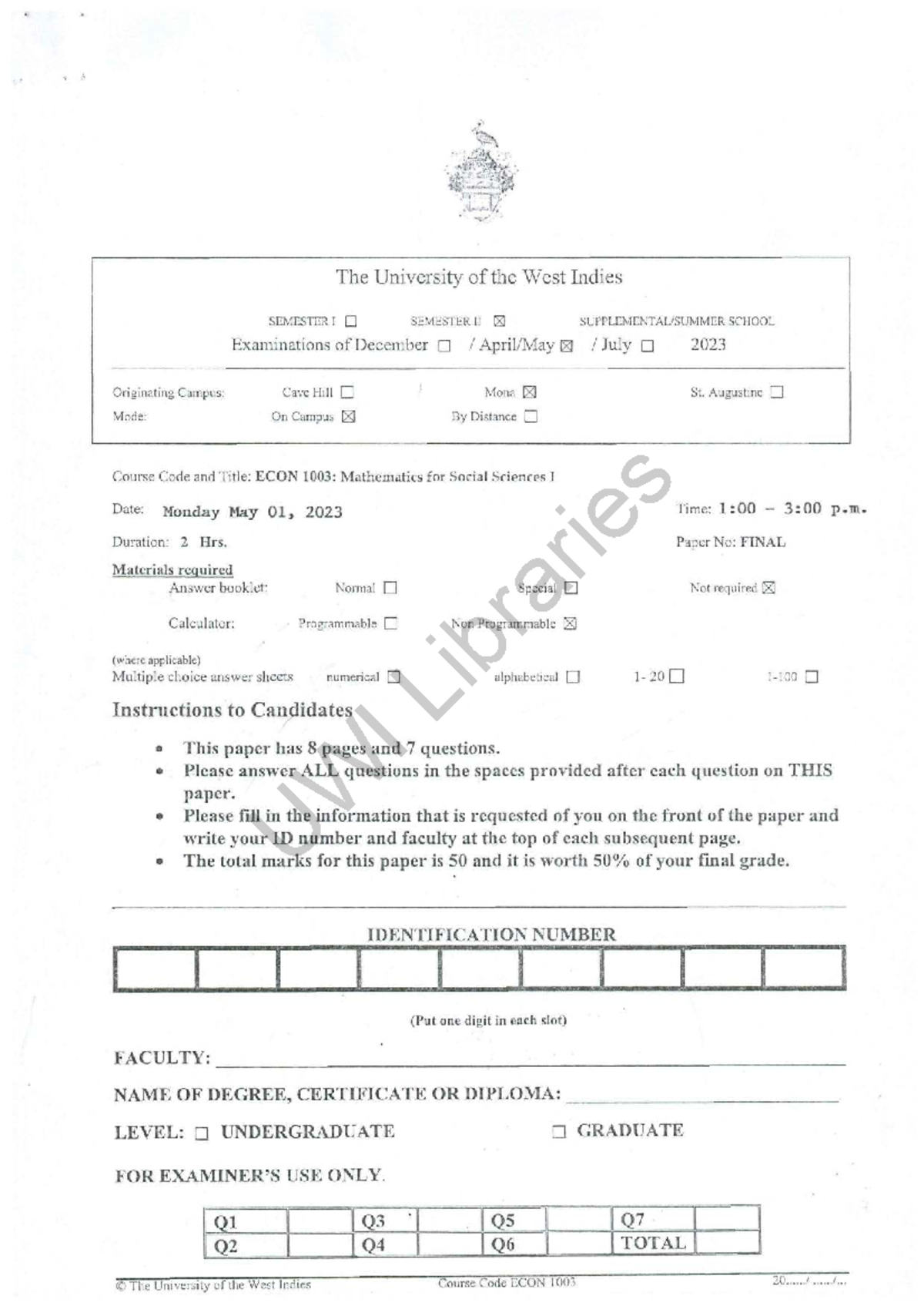 ECON 1003: Final Exam Notes for Mathematics for Social Sciences I - Studocu