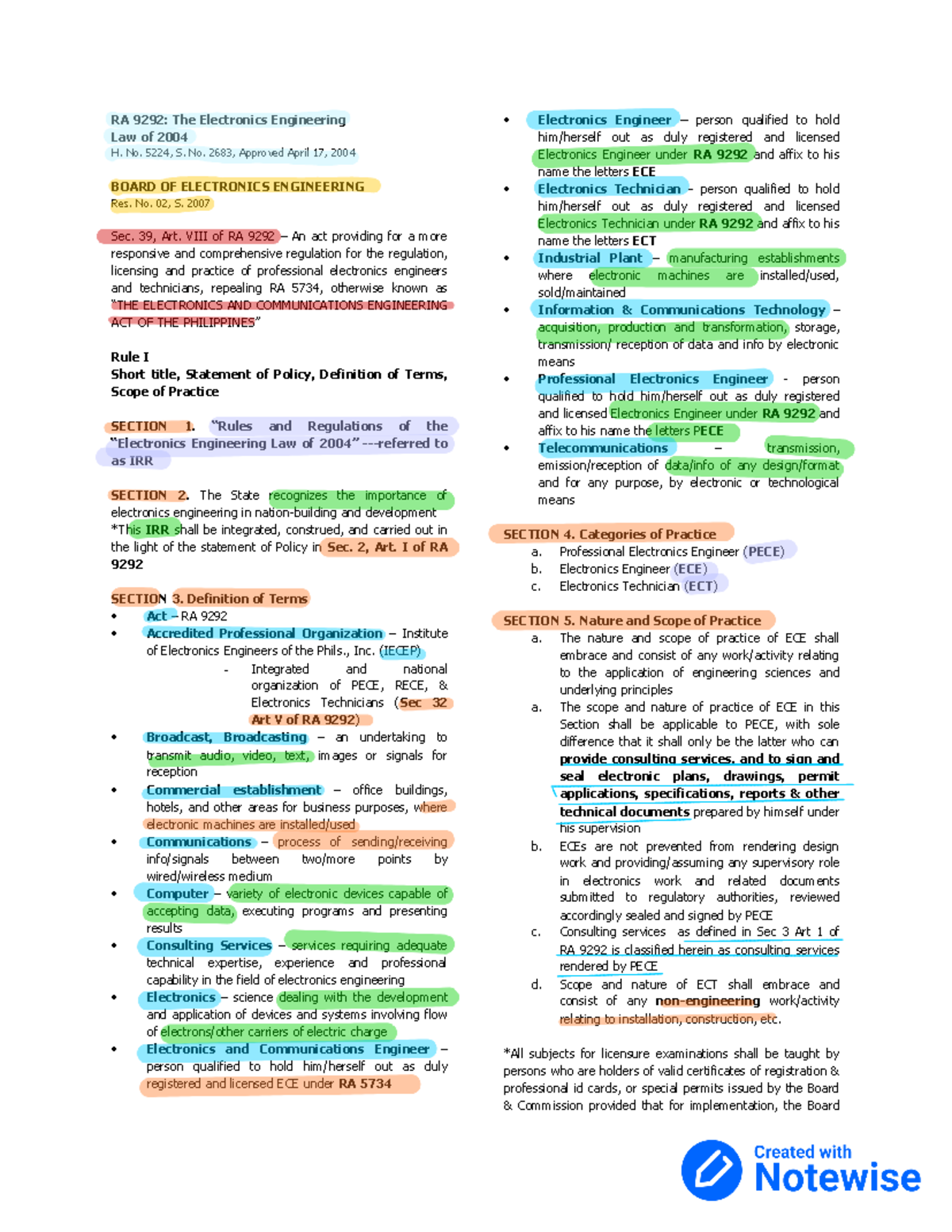 RA 9292 ECE Law Overview - Summary of Key Provisions and Regulations ...