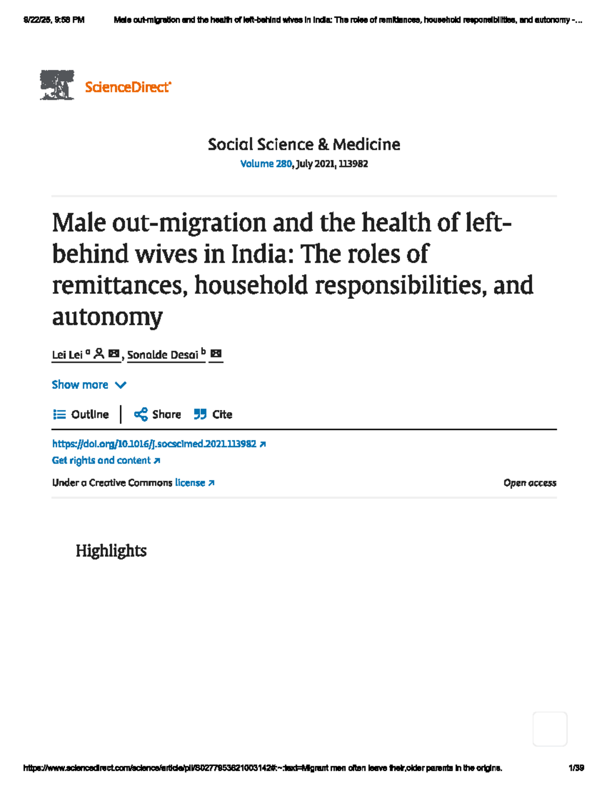 Male Out-Migration and Health Impacts on Wives in India: A Study - Studocu