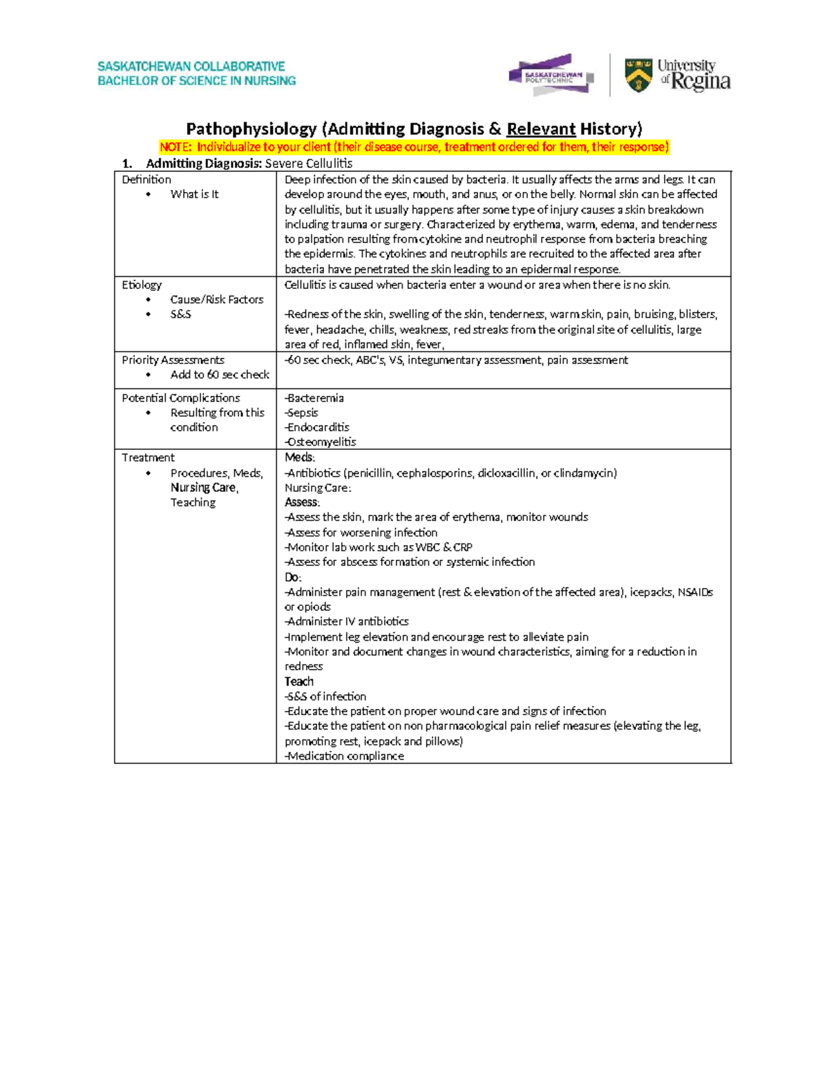 Severe Cellulitis: Clinical Research & Nursing Care Guidelines - Studocu