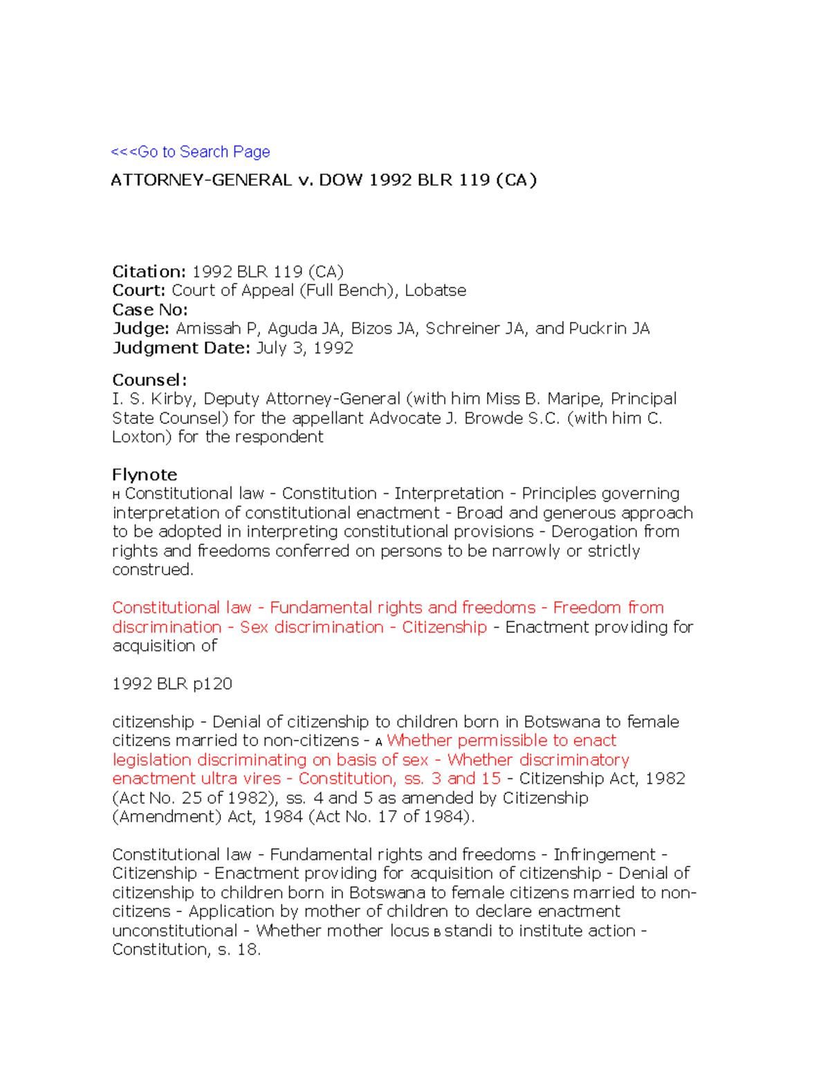 AG v Unity Dow - Constitutional Law and Citizenship Rights Analysis ...