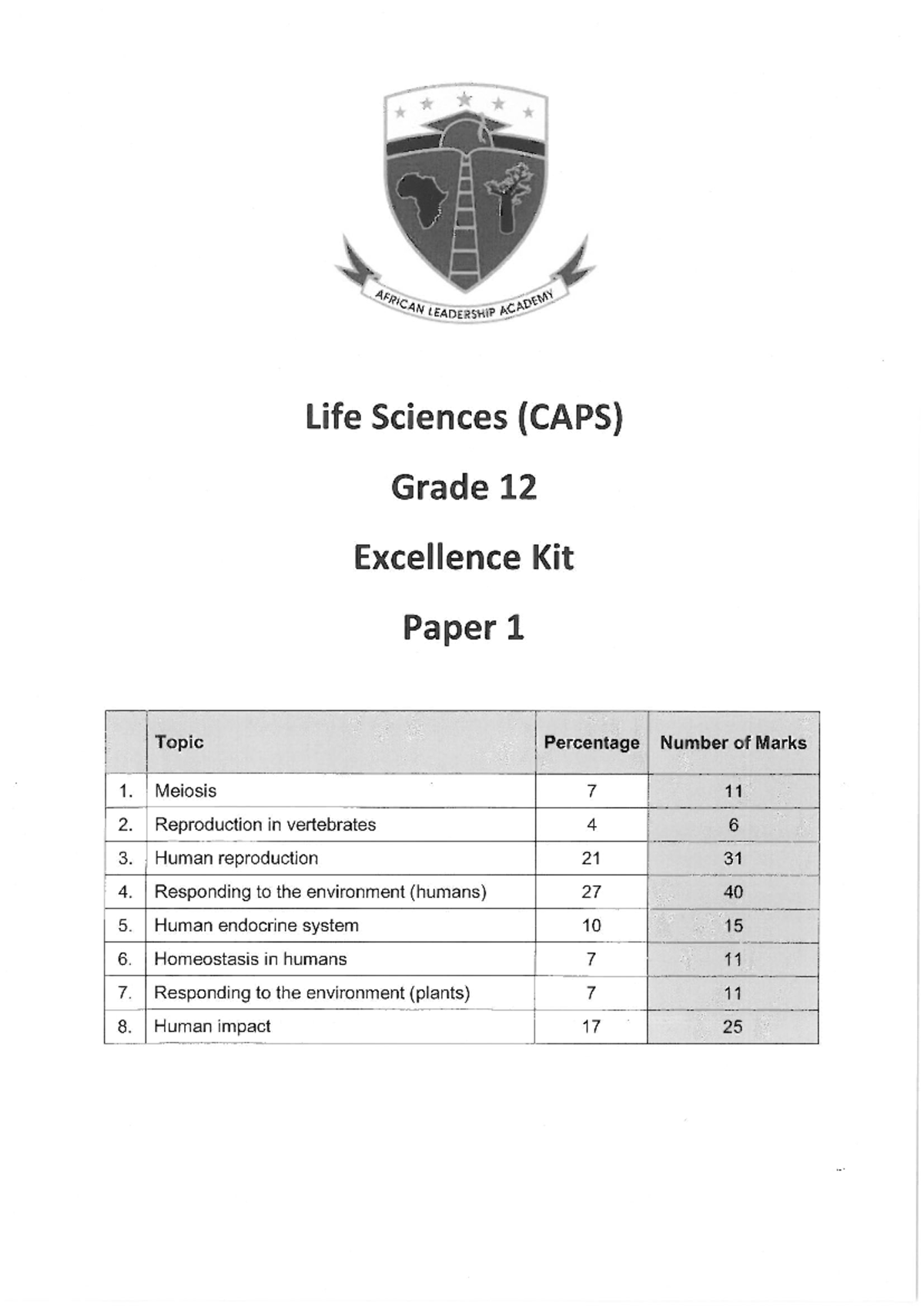 Excellence Kit - Gr12 Life Sciences - Paper 1 Study Guide - Studocu