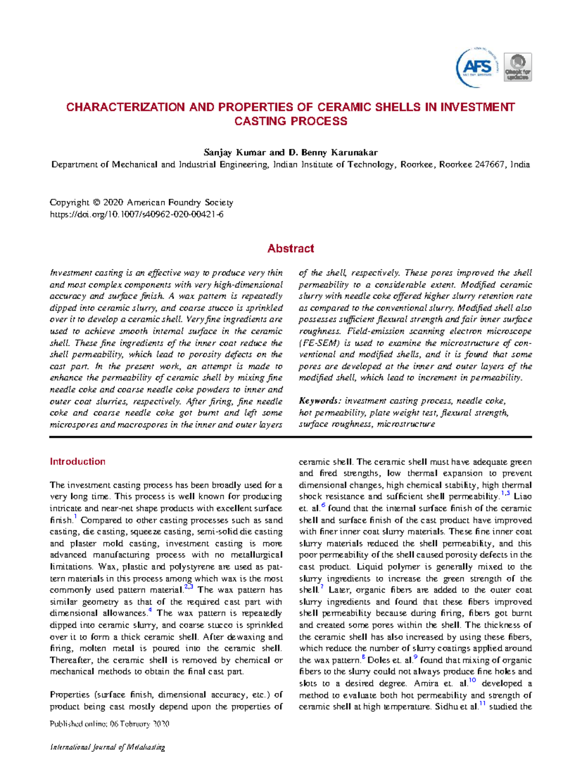 Characterization and Properties of Ceramic Shells in Investment Casting ...