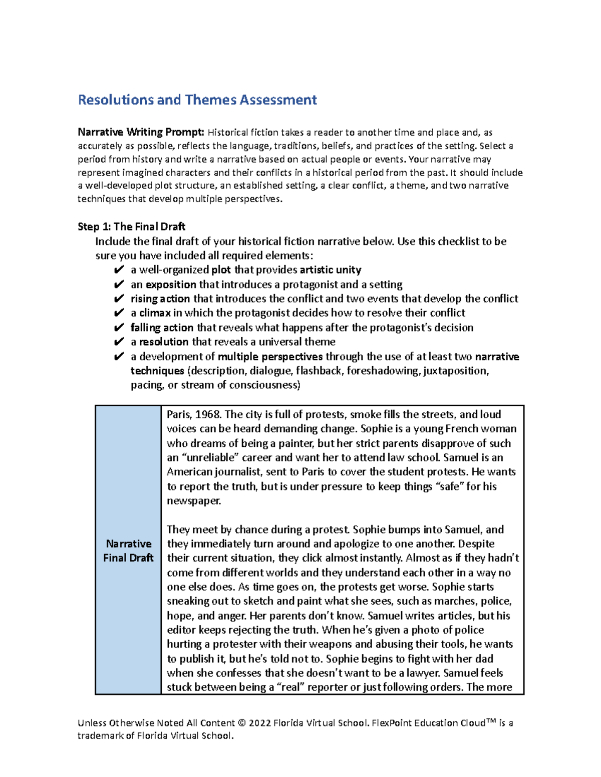 Historical Fiction Narrative Writing Prompt: Resolutions & Themes ...
