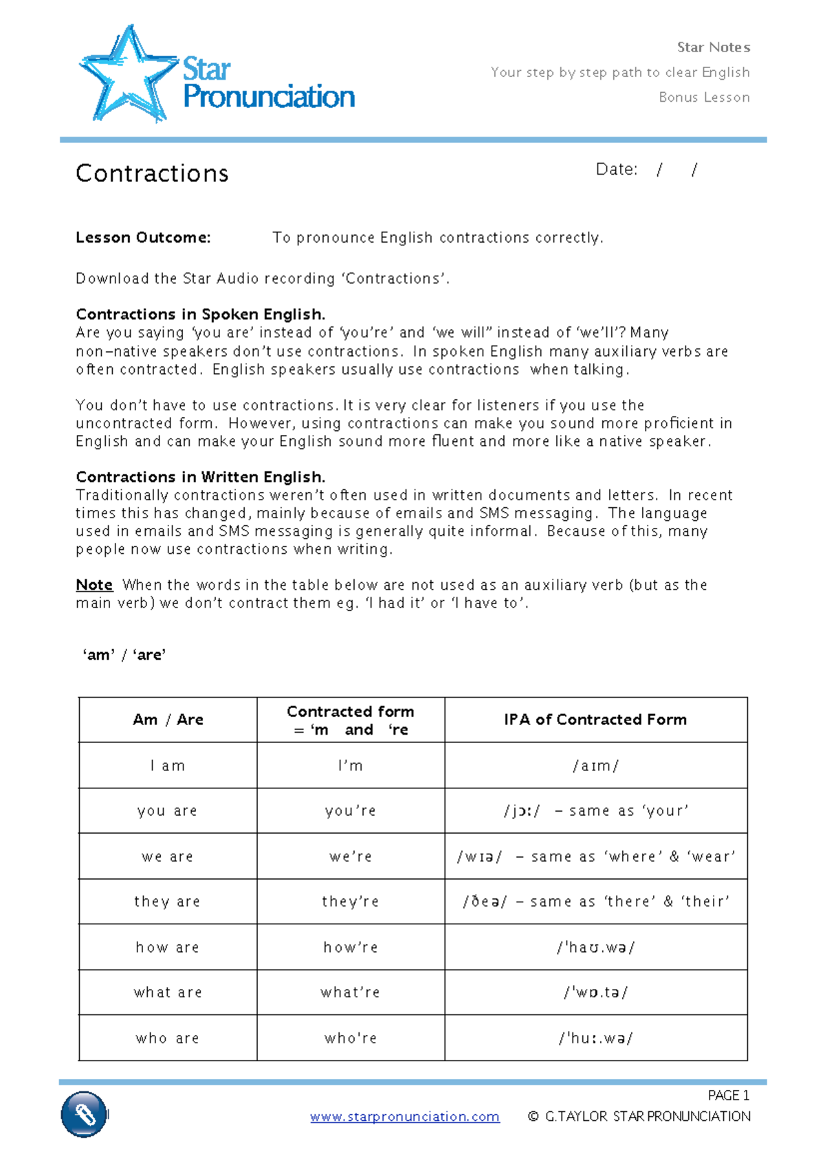 ENG 101: Contractions IPA - Mastering English Pronunciation - Studocu