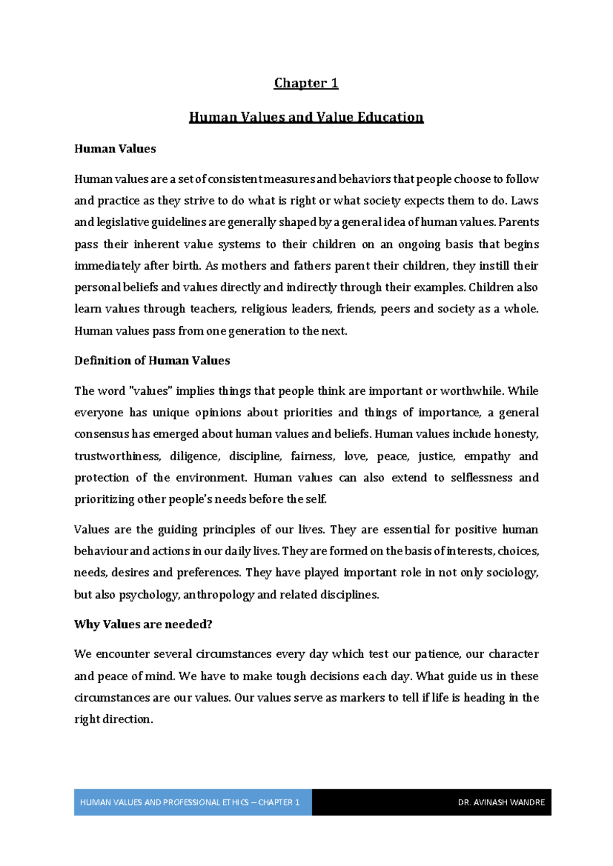 HVPE Unit 1: Exploring Human Values and Value Education Concepts - Studocu