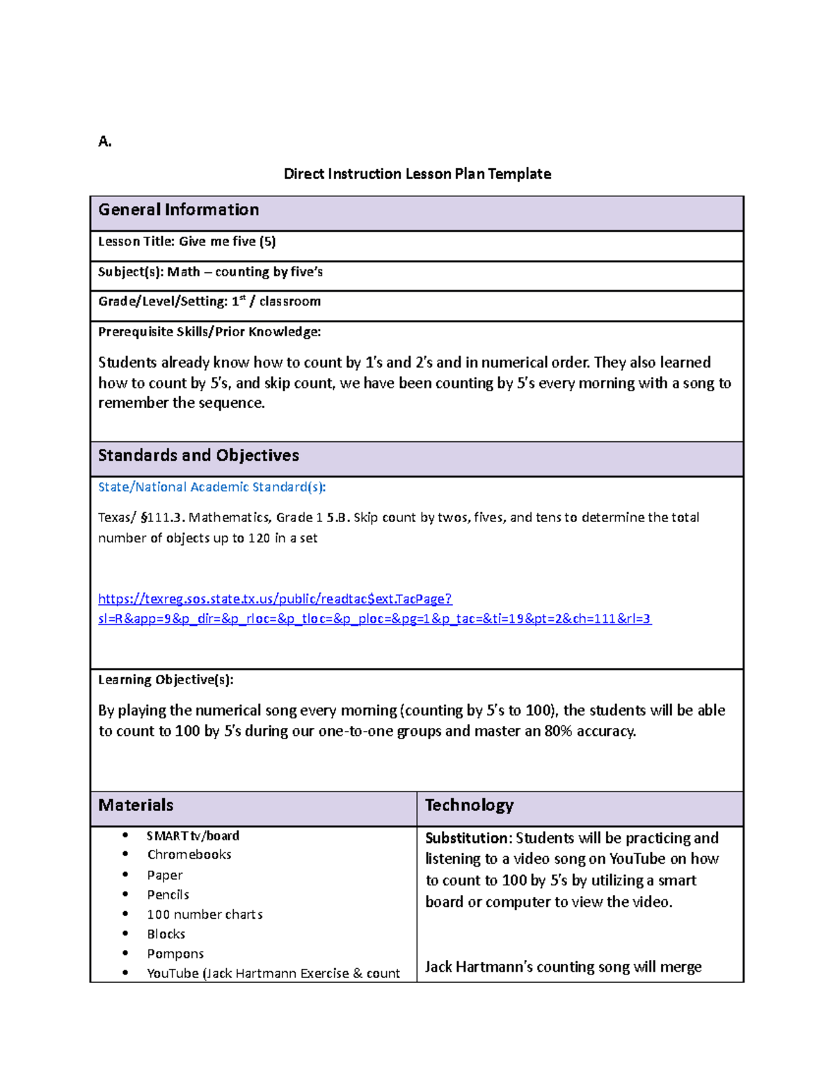 WGU.D091.Task.2 - Curriculum - A. Direct Instruction Lesson Plan Template General Information ...