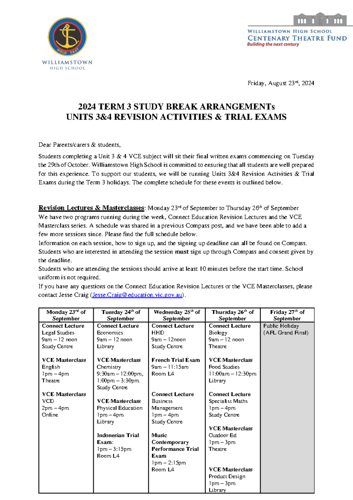 2024 Term 3 Units 3&4 Revision & Trial Exam Schedule - Studocu