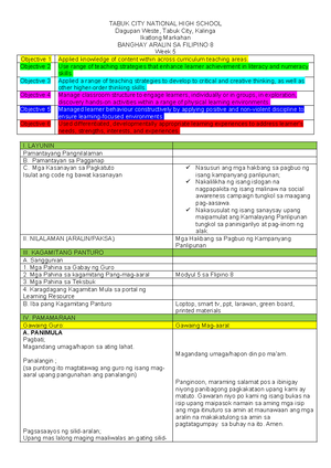 Detailed lesson plan (Filipino) format - Modified Detailed Lesson Plan ...