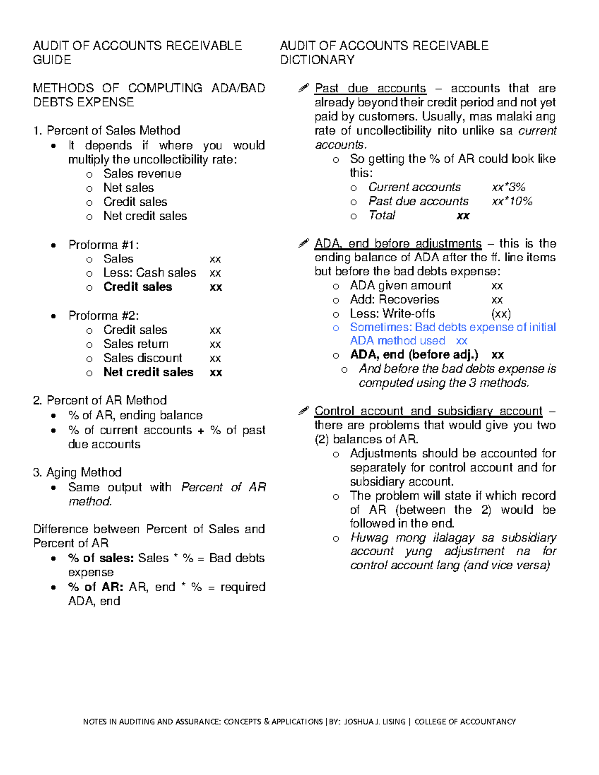 AUDIT OF ACCOUNTS RECEIVABLE: METHODS & EXPENSE COMPUTATION - Studocu