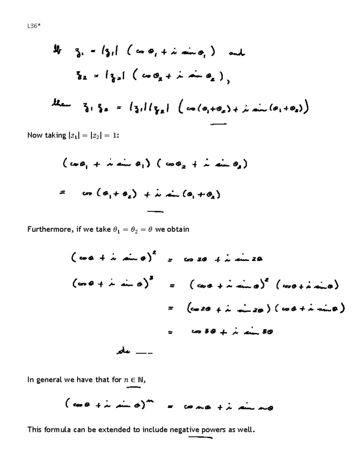 Complex Numbers Pt. 3: Applications of De Moivre's Theorem - Studocu