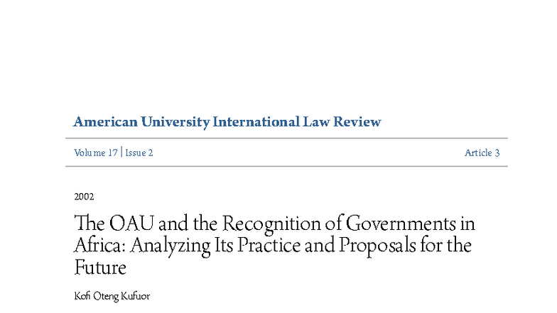 OAU and Recognition of Governments in Africa: Analyzing Practices and ...