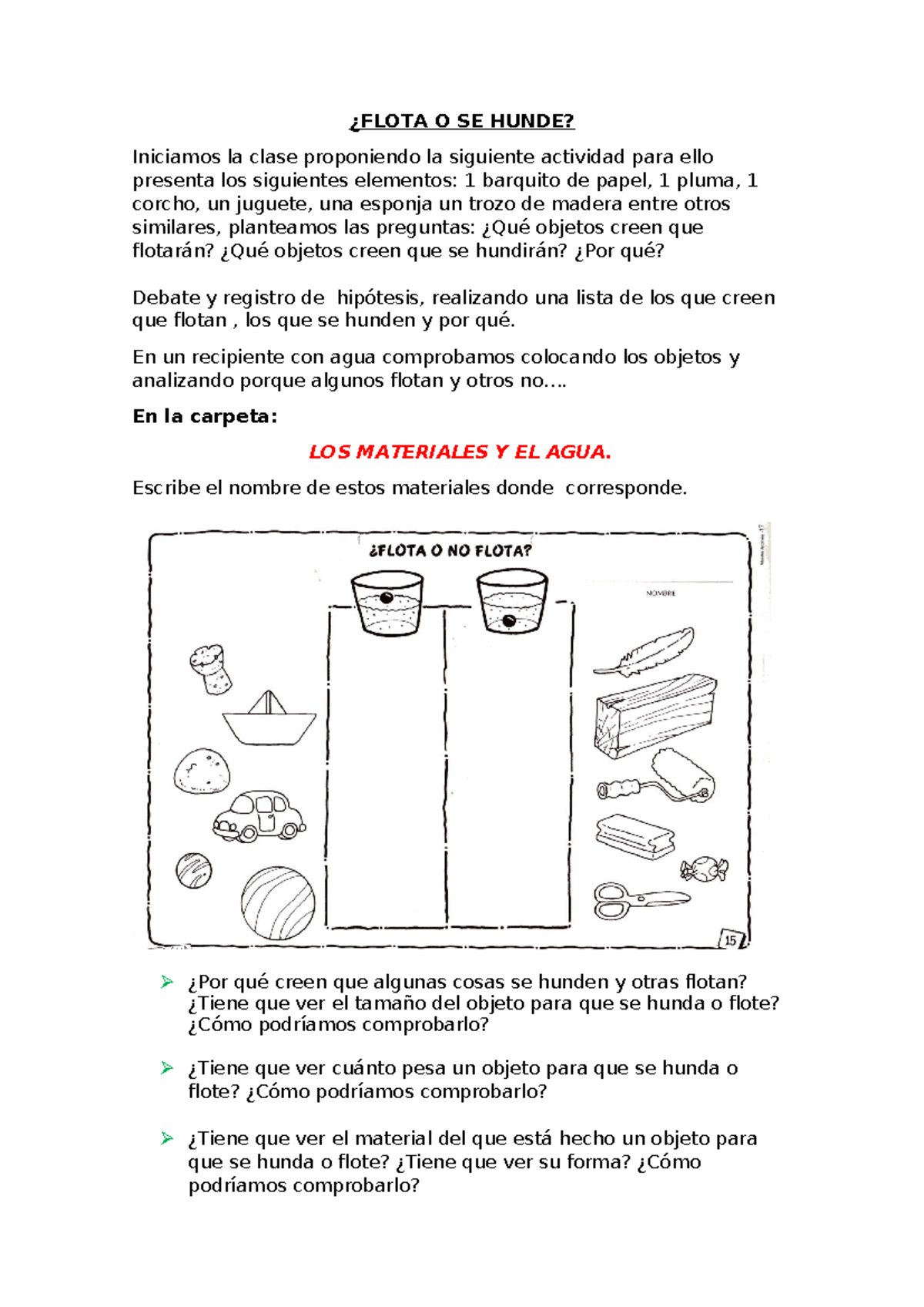 Flota o Se Hunde - Actividades y Experimentos de Clase SECUENCIA ...