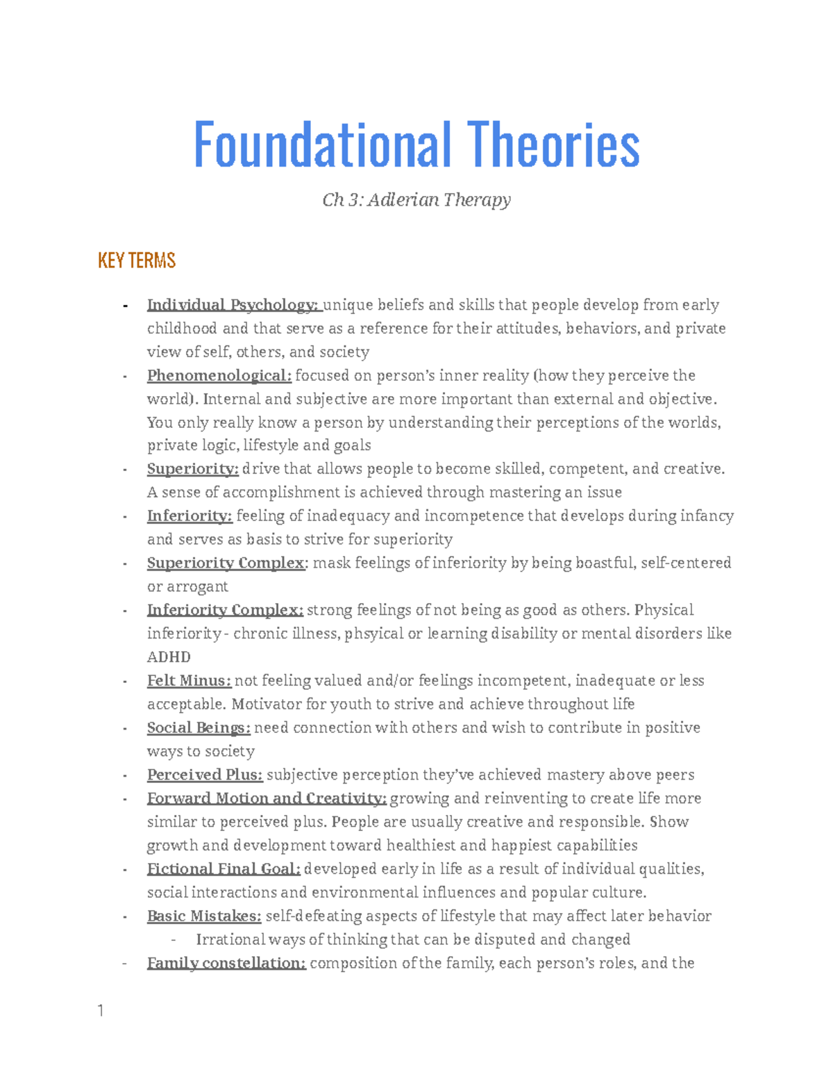 Adlerian Therapy: Key Concepts and Applications (Ch 3) - Studocu