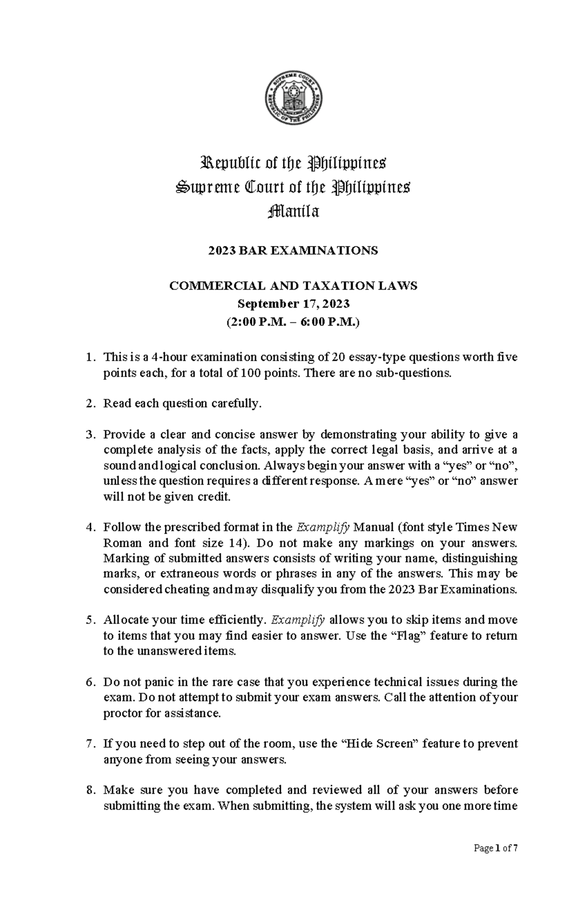 2023 BAR EXAM: Commercial & Taxation Laws - Key Guidelines & Questions ...