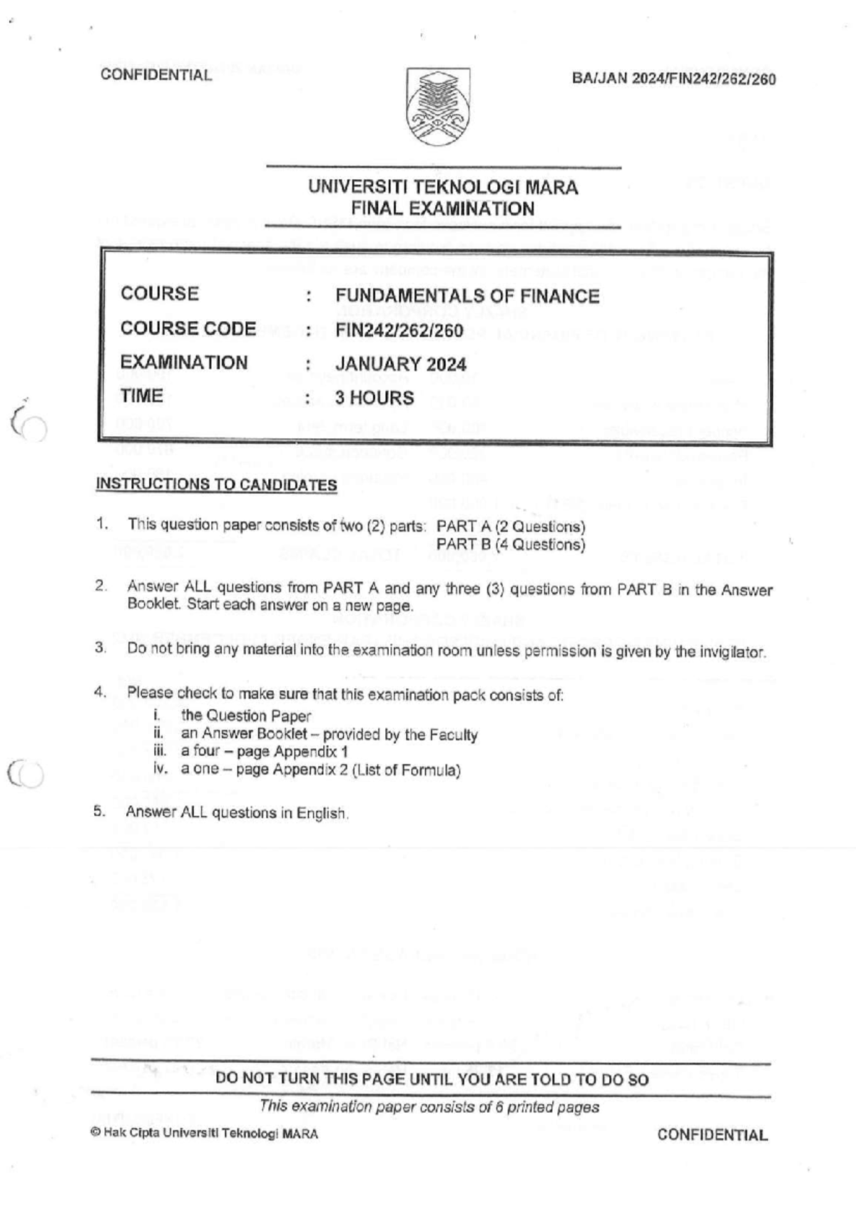 FIN242 JAN2024 - Fundamentals of Finance Final Exam Paper - Studocu