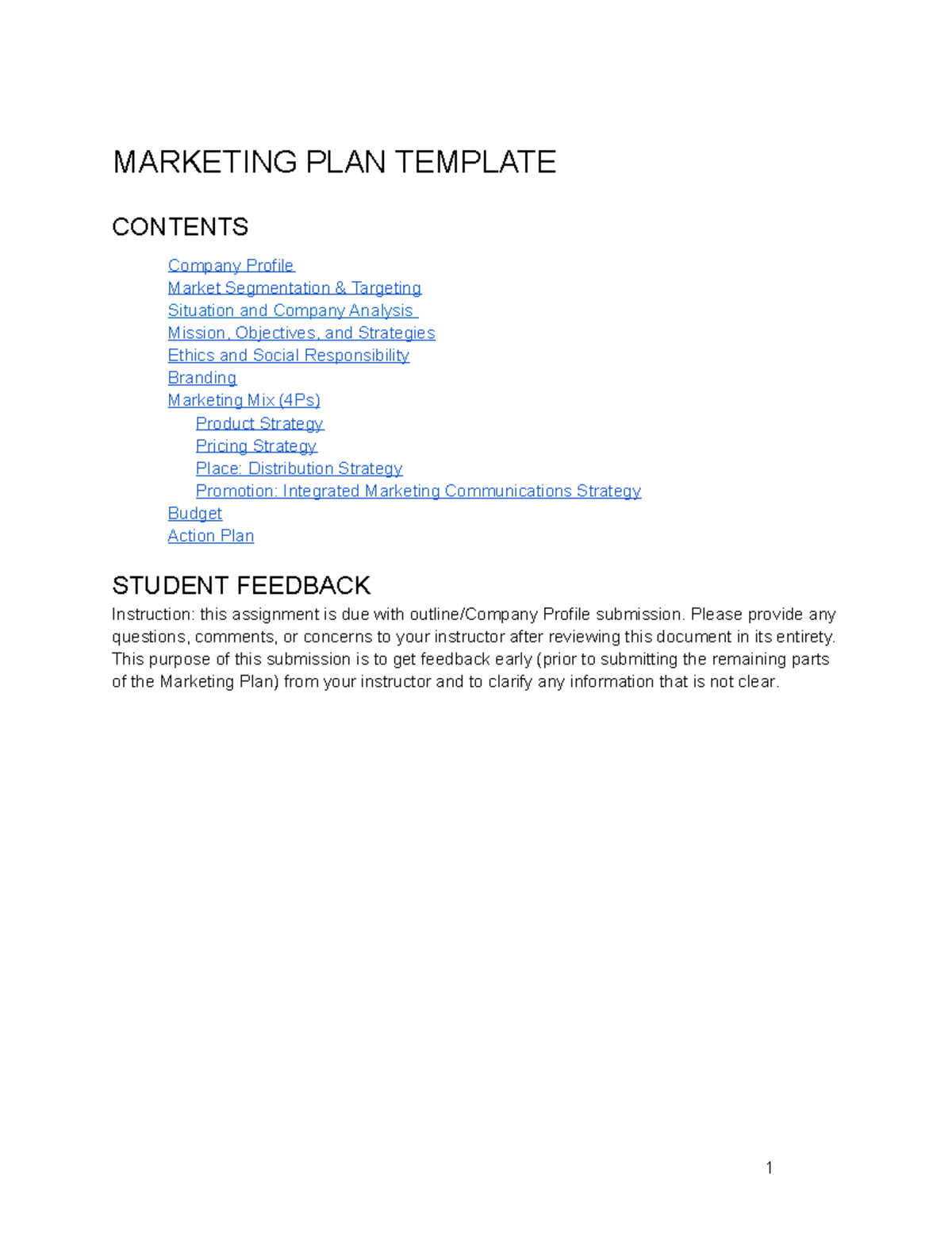 MKTG 101 Final Exam Marketing Plan Template for Nike - Studocu
