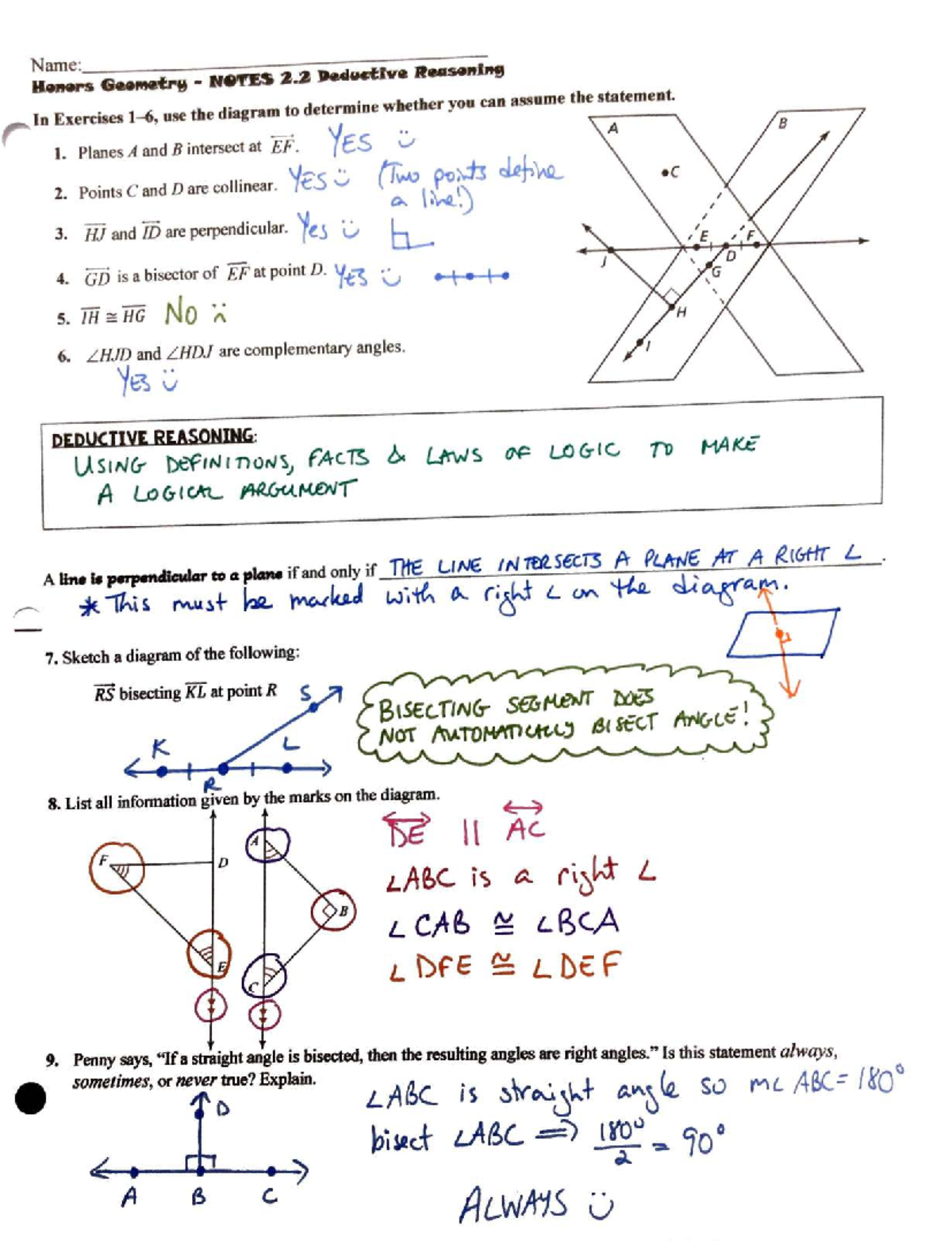 Final Exam Study Guide: Honors Geometry - Deductive Reasoning - Studocu