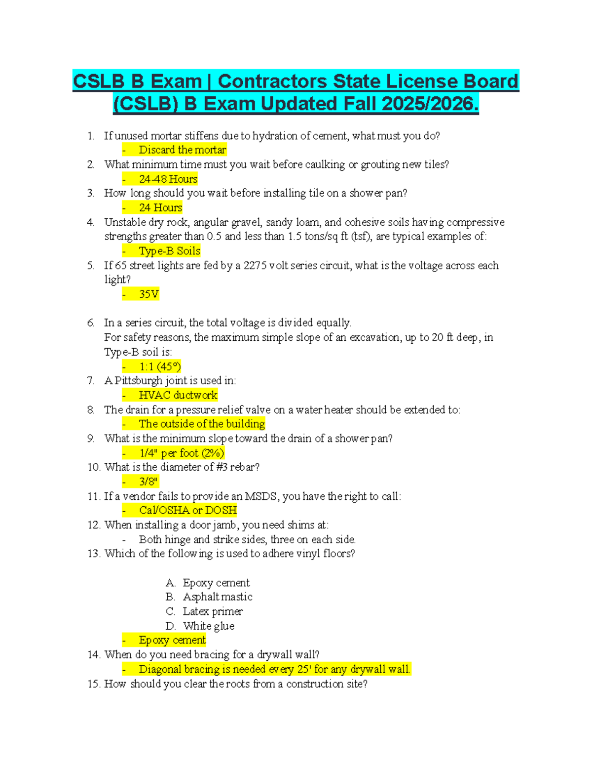 CSLB B Exam Study Guide - Updated Fall 2023 - Studocu