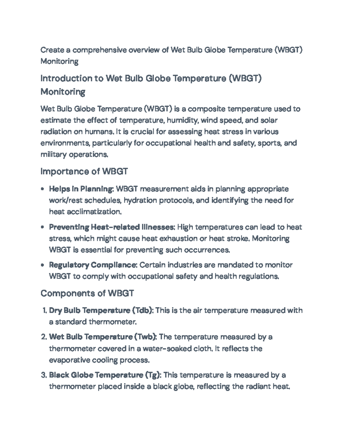 Overview of Wet Bulb Globe Temperature (WBGT) Monitoring Techniques ...