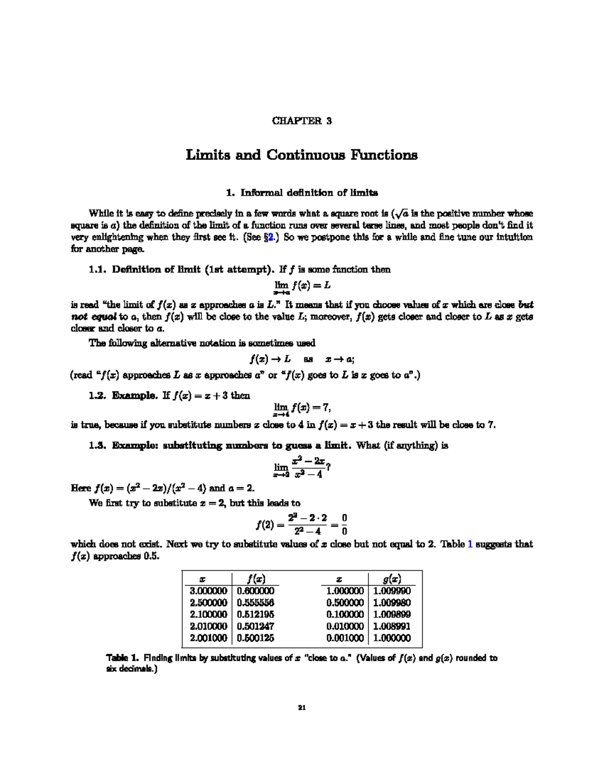 CHAPTER 3: Limits and Continuous Functions - Key Concepts and Examples - Studocu