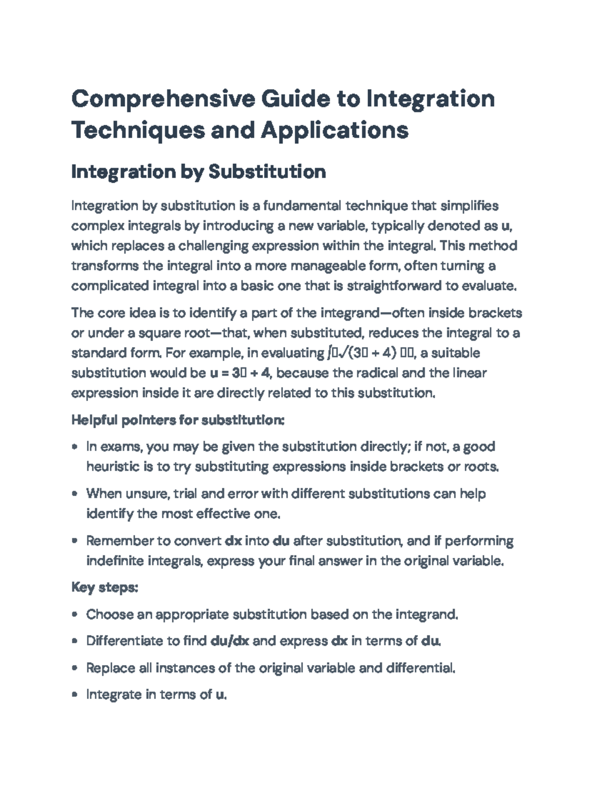 Comprehensive Guide to Integration Techniques & Applications (MATH 101 ...