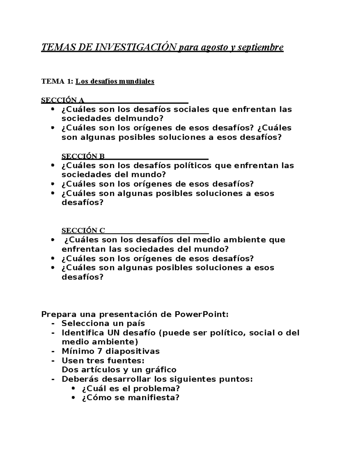 AP Spanish Language and Culture Project: Global Challenges Overview ...