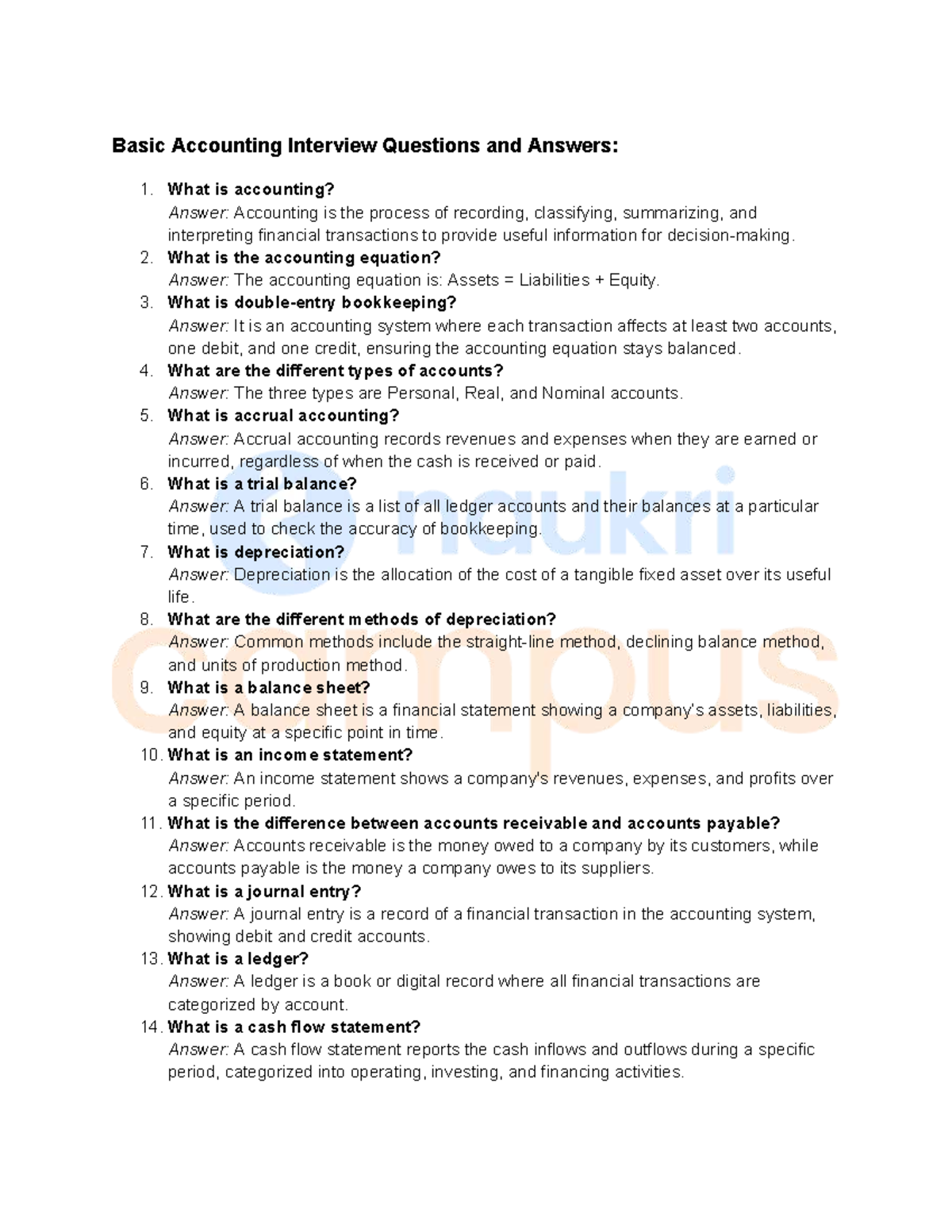 150 Accounting Interview Questions & Answers: Comprehensive Guide - Studocu