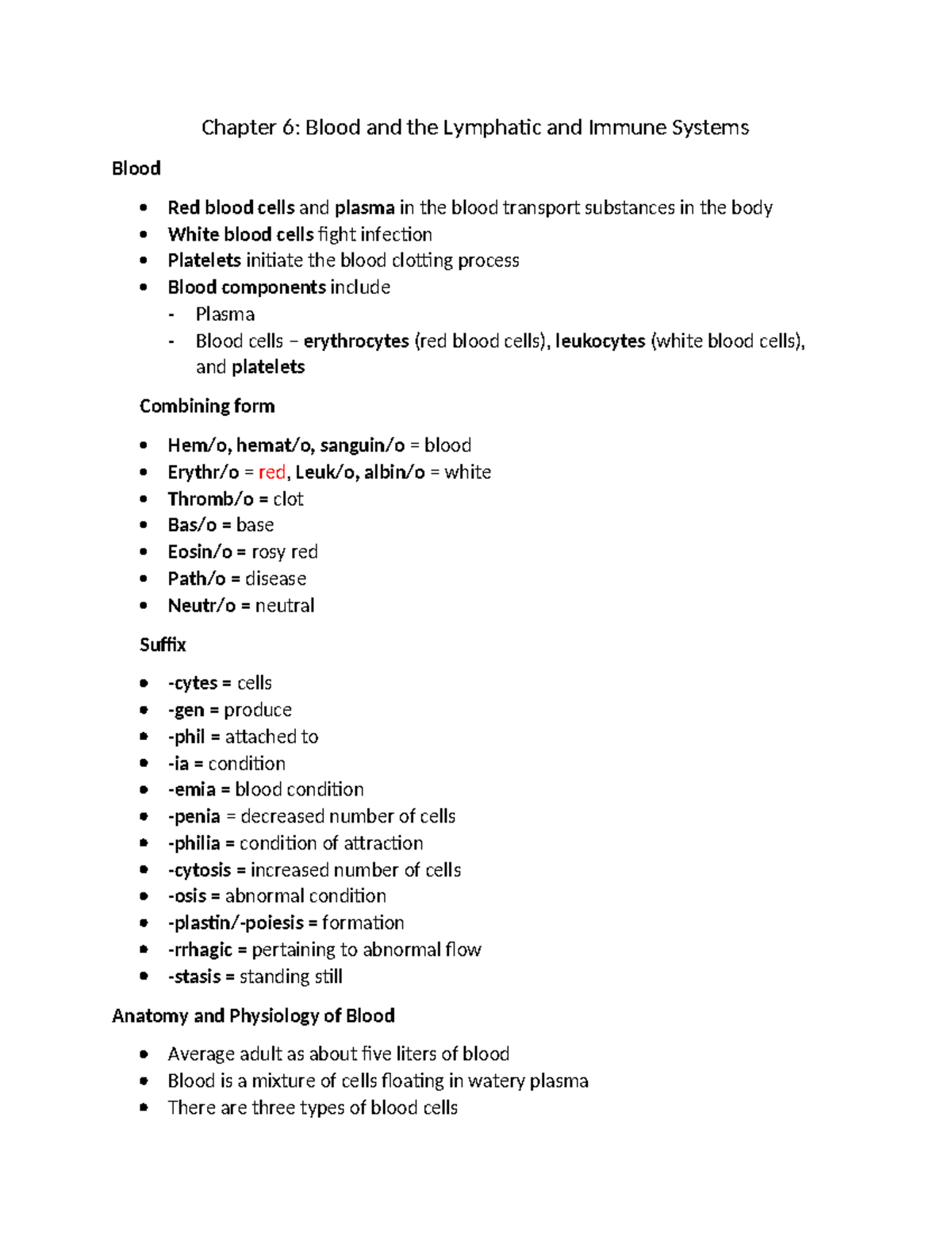 Chapter 6: Anatomy & Physiology of Blood, Lymphatic & Immune Systems - Studocu