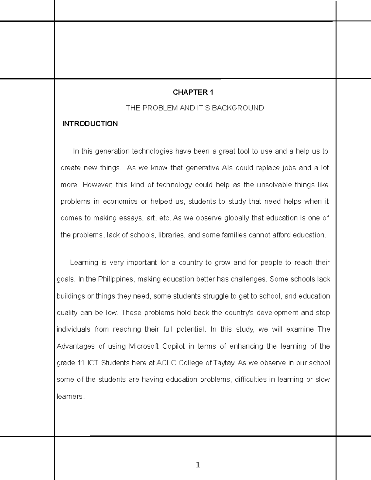 Microsoft Co-pilot Research - CHAPTER 1 THE PROBLEM AND IT’S BACKGROUND ...