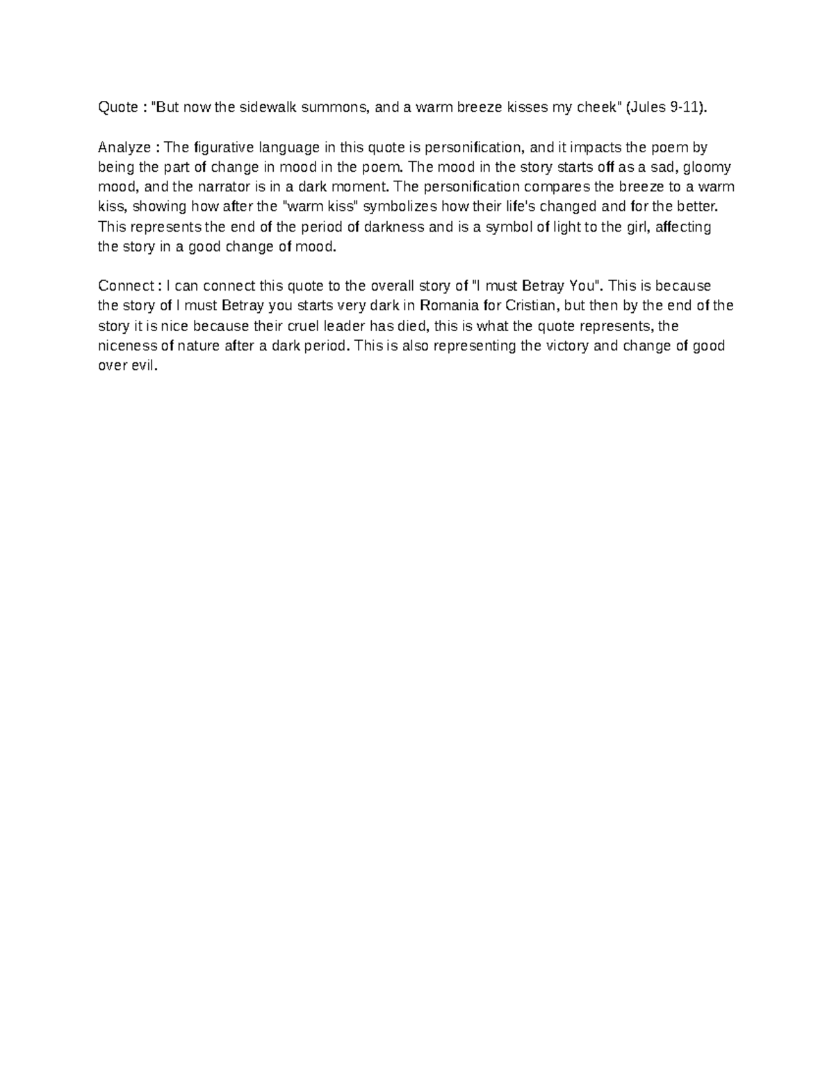 Analyzing Personification in "Must Betray You" Journal Entry - Studocu