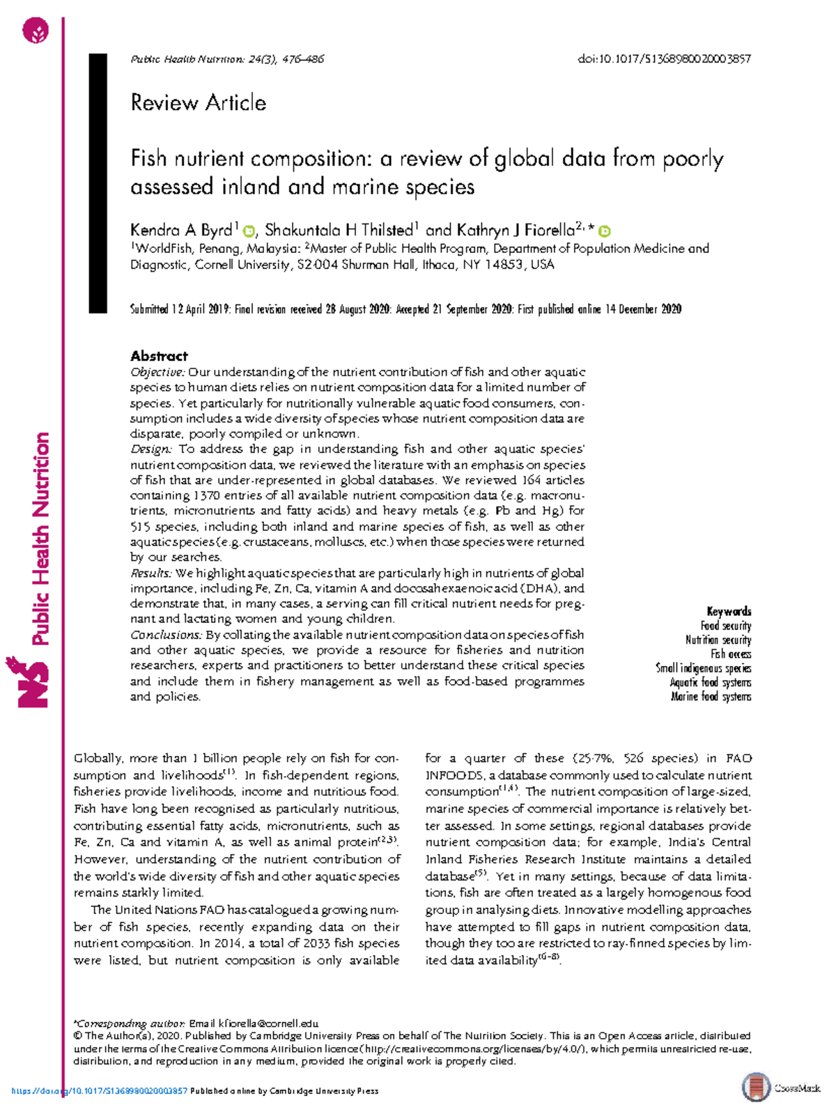 Fish Nutrient Composition: A Global Review of Understudied Species ...