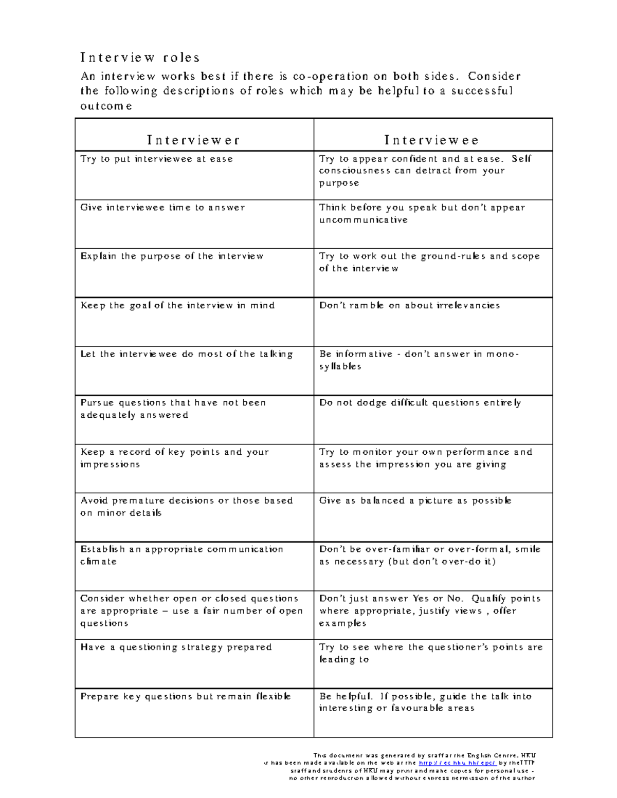 Lecture 8: Key Roles in Successful Interviews - Studocu