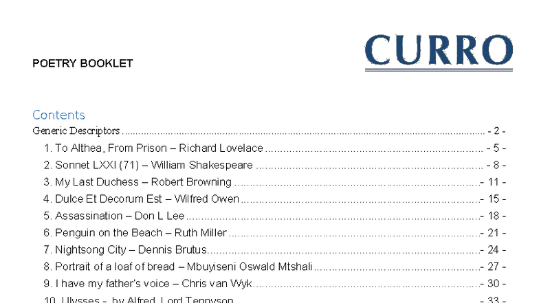 Grade 11 Poetry Booklet 2025: Analysis and Exam Questions - Studocu