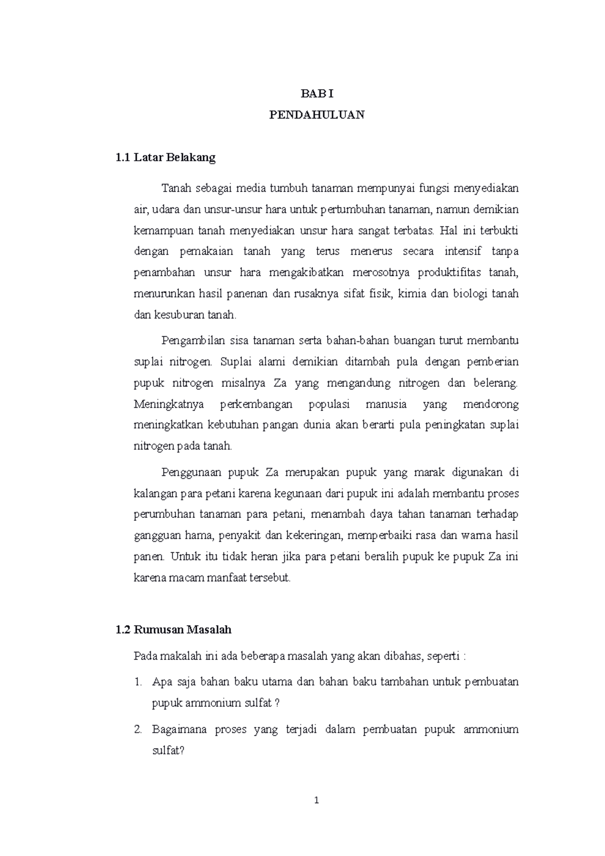 Pdfcoffee - Makalah Pembuatan Pupuk Urea - BAB I PENDAHULUAN 1 Latar Belakang Tanah sebagai ...