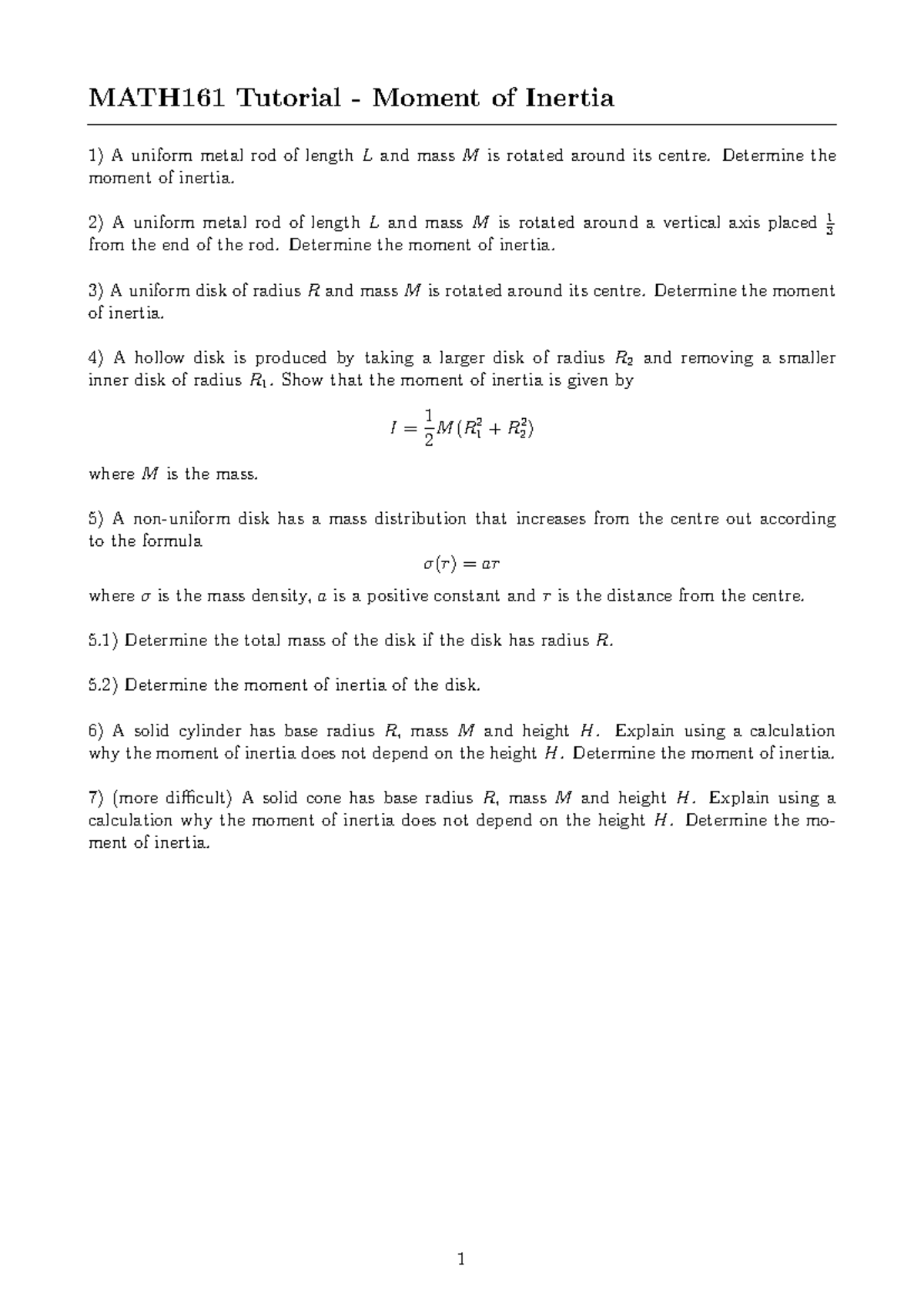 MATH161 Tutorial: Calculating Moment of Inertia for Various Shapes ...