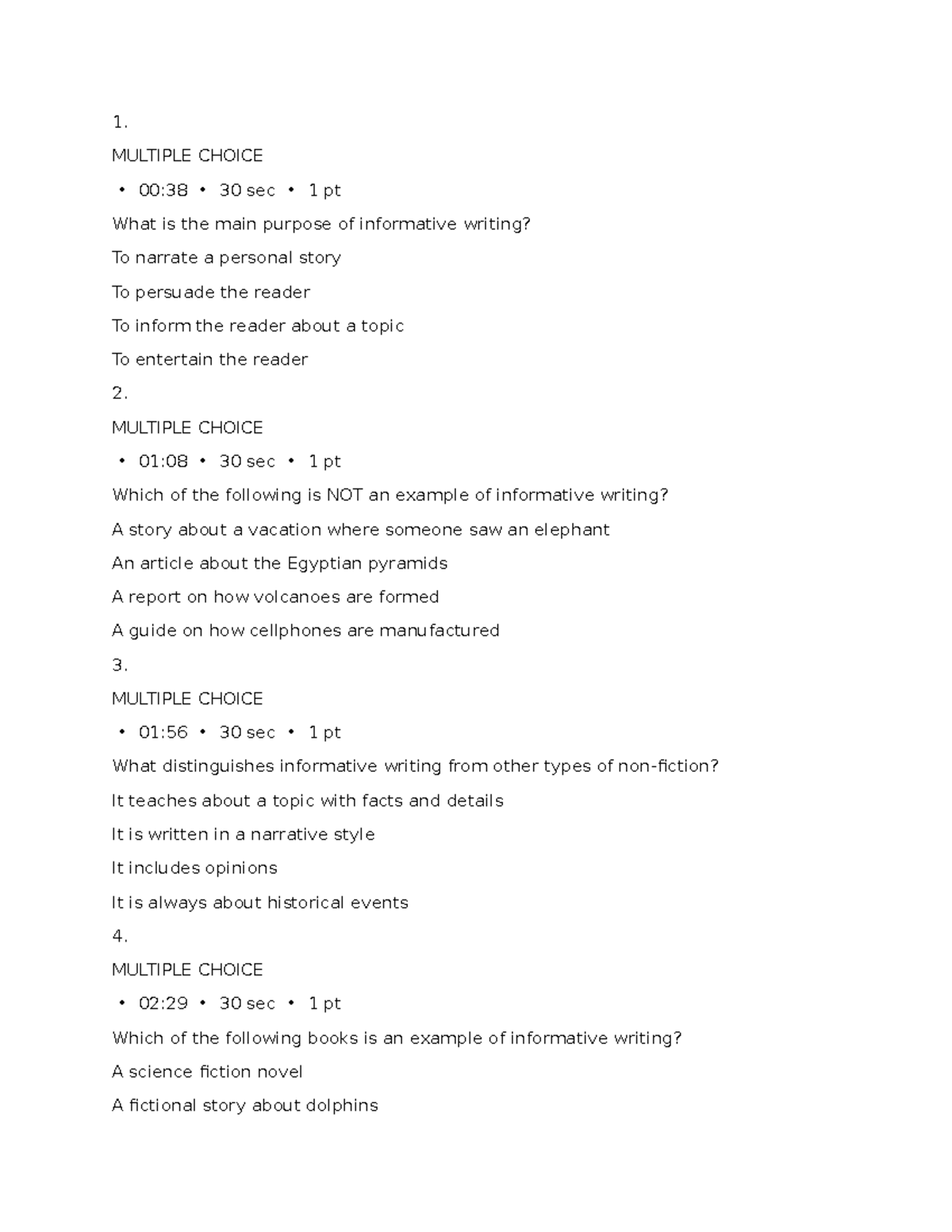 Informative Writing Quiz - Reference Materials 1 - Studocu