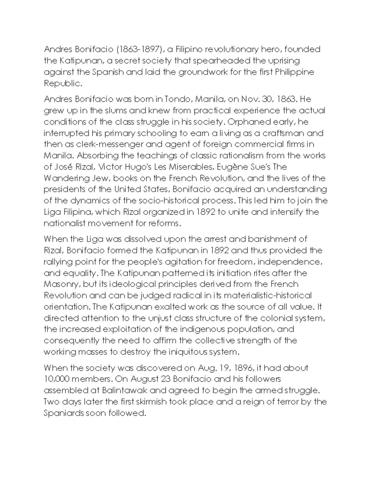 Life of andres bonifcaio - Andres Bonifacio (1863-1897), a Filipino ...